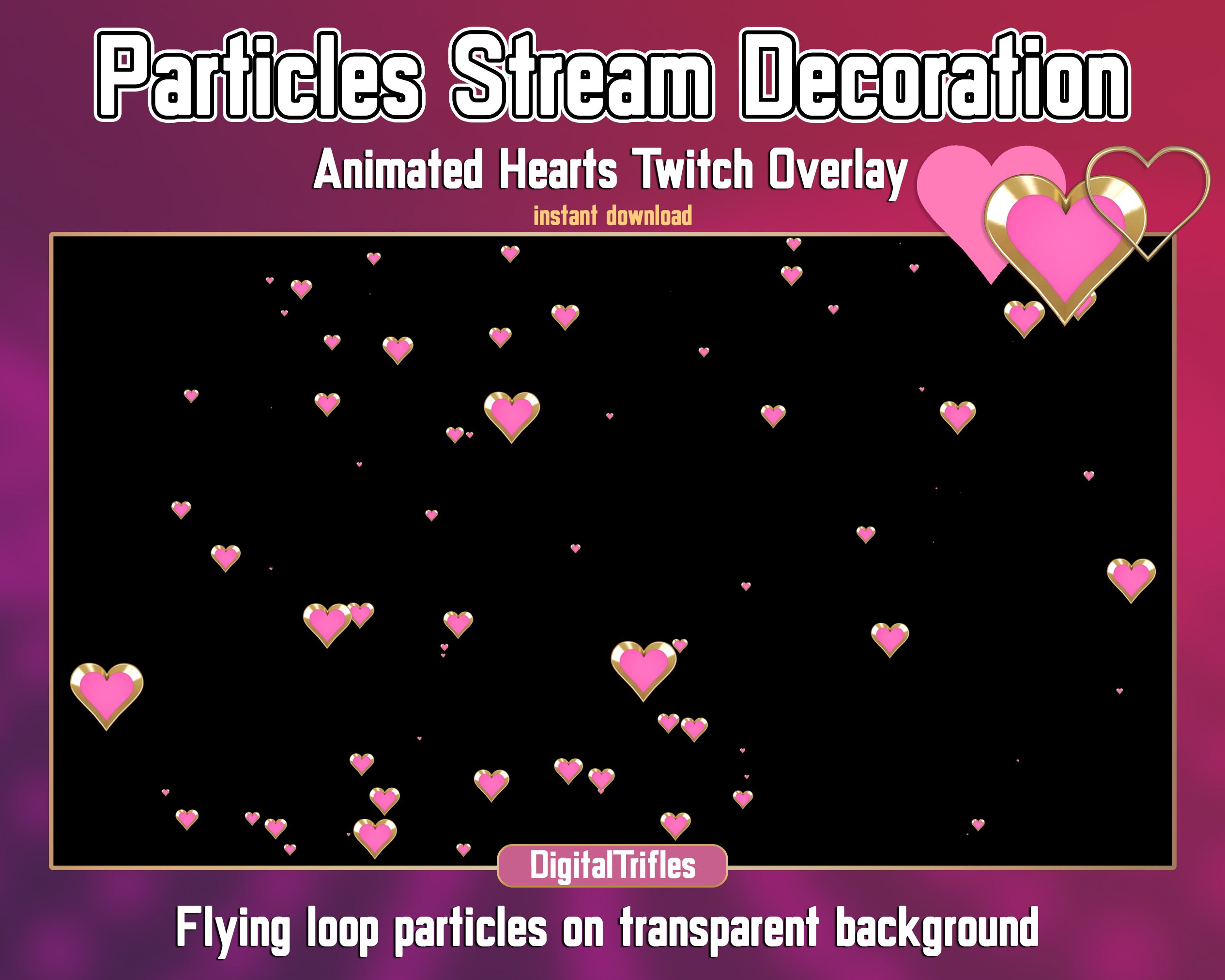 Pink Hearts Twitch Overlay, Valentine Stream Decoration, 3 Animated ...