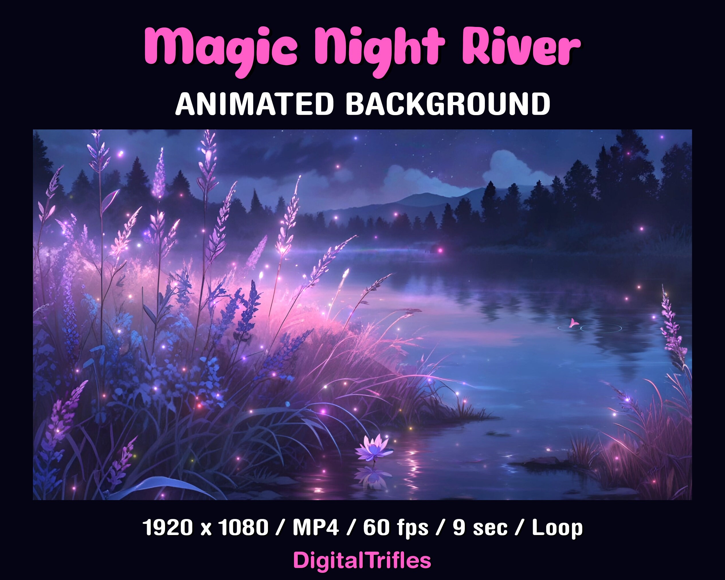 Animated Background for Twitch, Night Fairy River, Water Vtuber ...