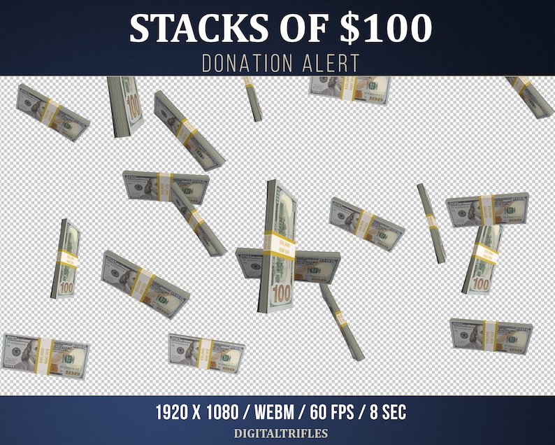 Twitch Alert Animated Hundred Dollar Stacks, New Donation, Tips ...
