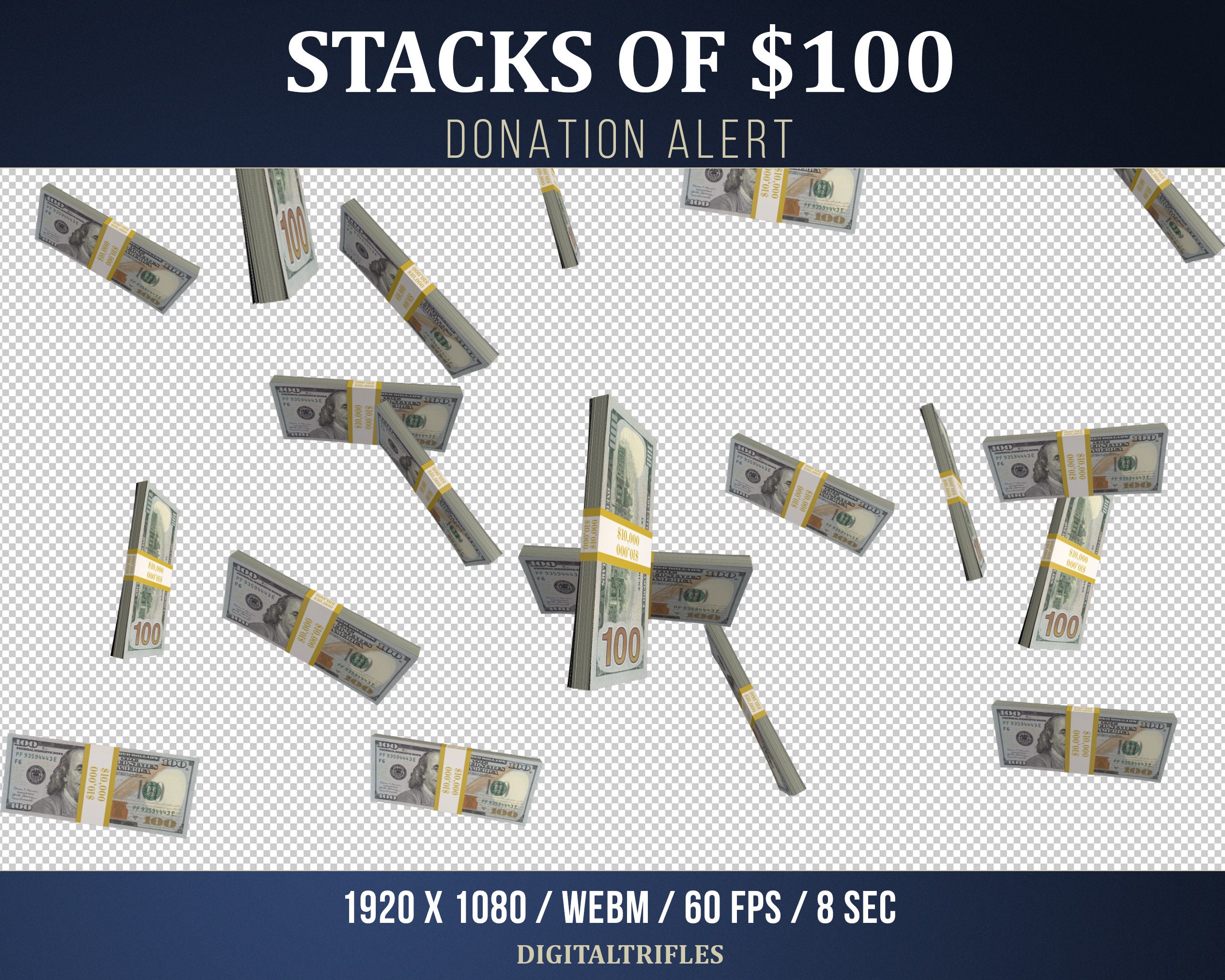 Twitch Alert Animated Hundred Dollar Stacks, New Donation, Tips ...