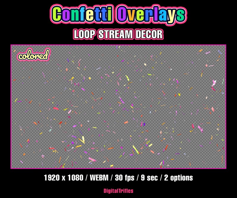 Gold and Colored Confetti Twitch Overlays, Animated Loop Stream ...