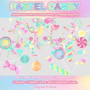 Animated Pastel Candy Twitch Overlays, Cute Stream Alerts, Falling and ...
