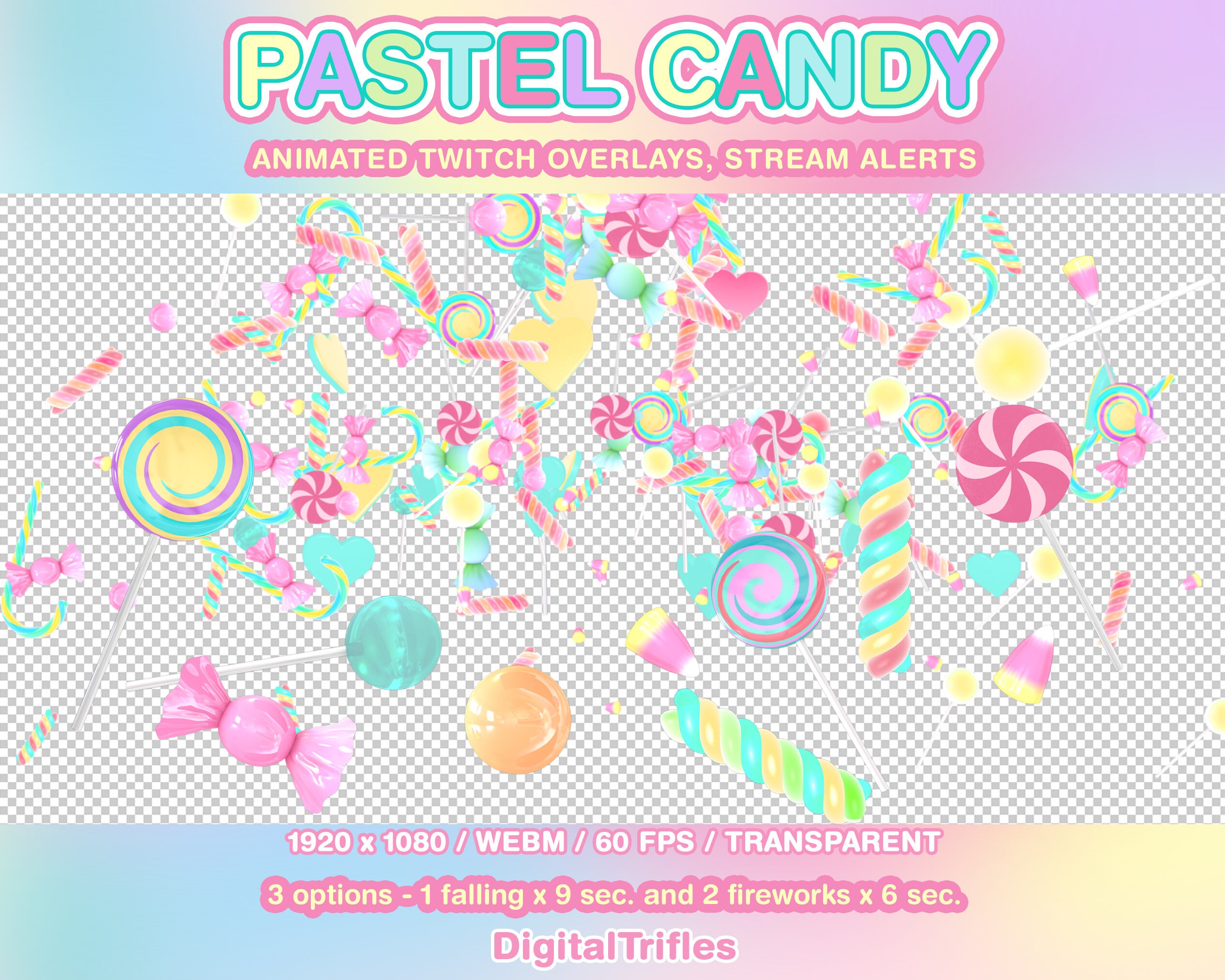 Animated Pastel Candy Twitch Overlays, Cute Stream Alerts, Falling and ...