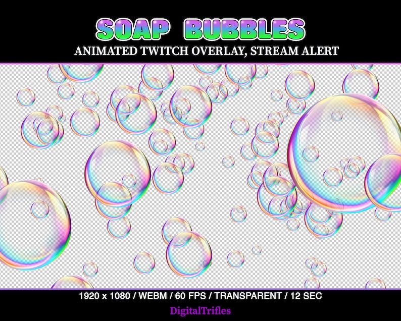 Animated Bubbles Twitch Overlay, Stream Alert, Cute Decor, Flying Soap ...