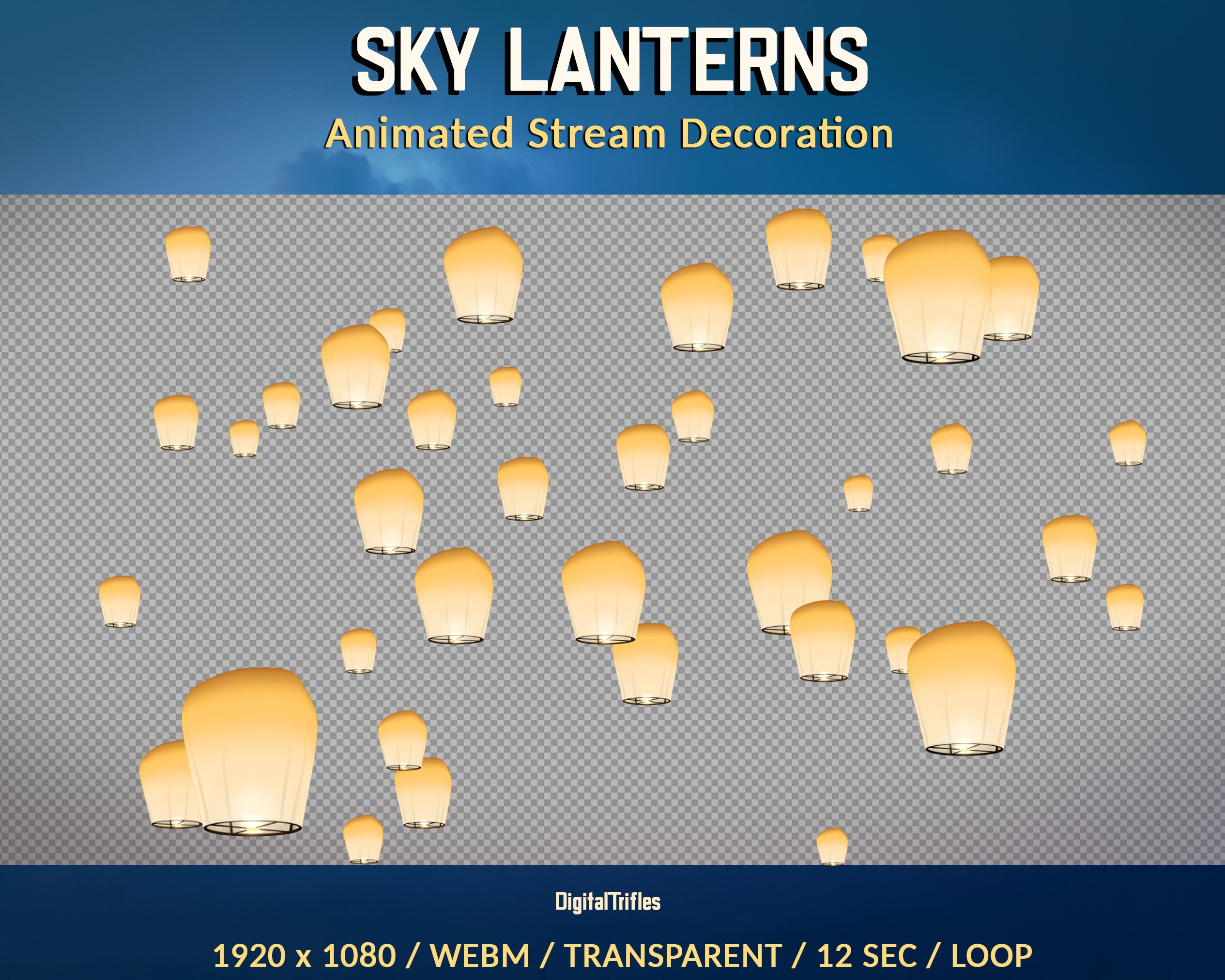 Chinese Lanterns Twitch Overlay, Animated Stream Decoration, Sky ...