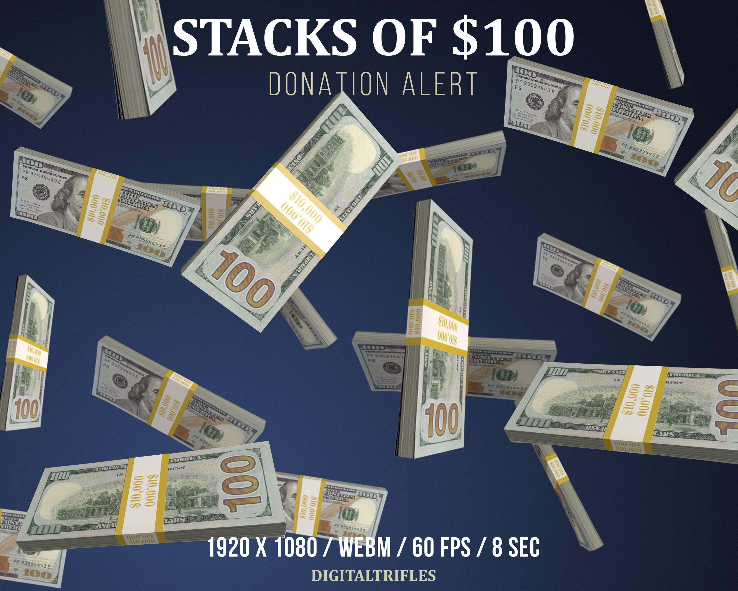 Money Rain Twitch Alert, 100 Dollar Stack Stream Overlay, Donation ...