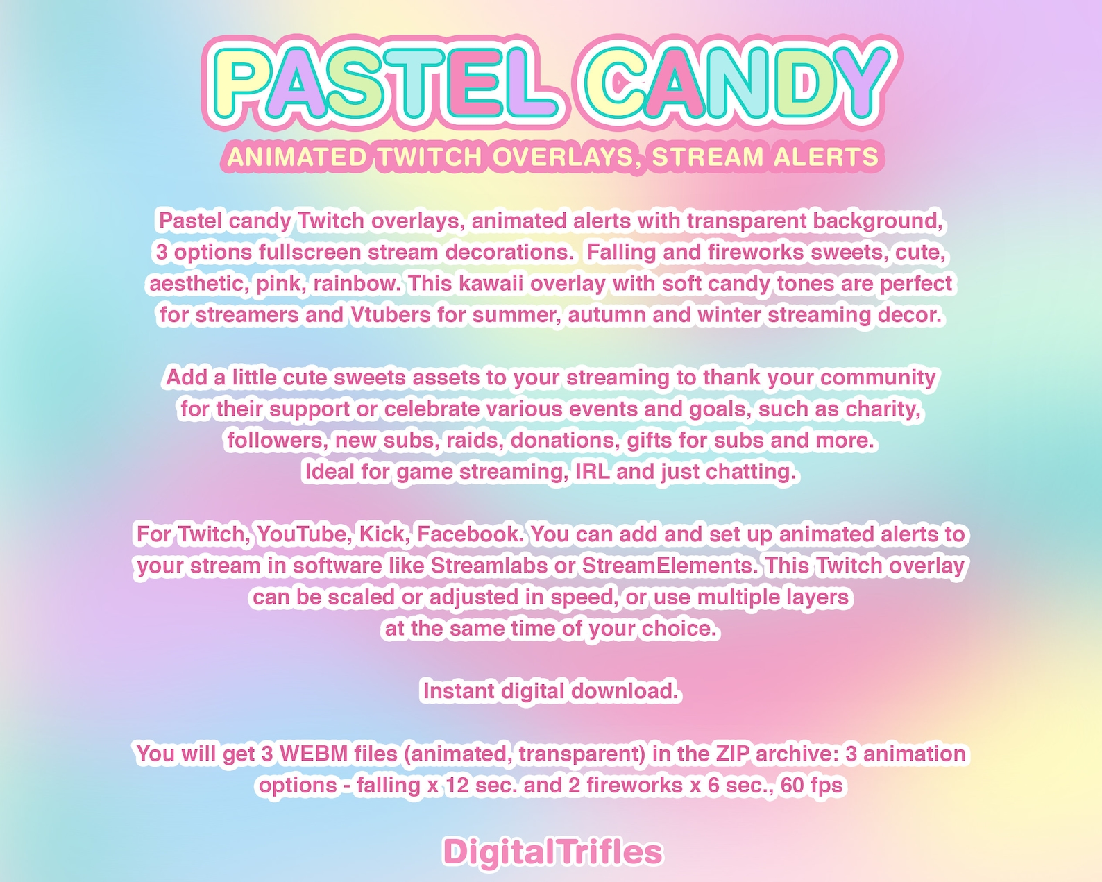 Animated Pastel Candy Twitch Overlays, Cute Stream Alerts, Falling and ...
