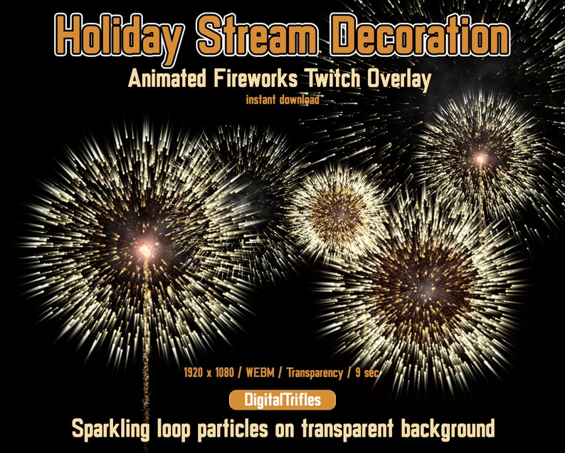Gold Fireworks Animated Twitch Overlay, Stream Decoration for OBS Scene ...