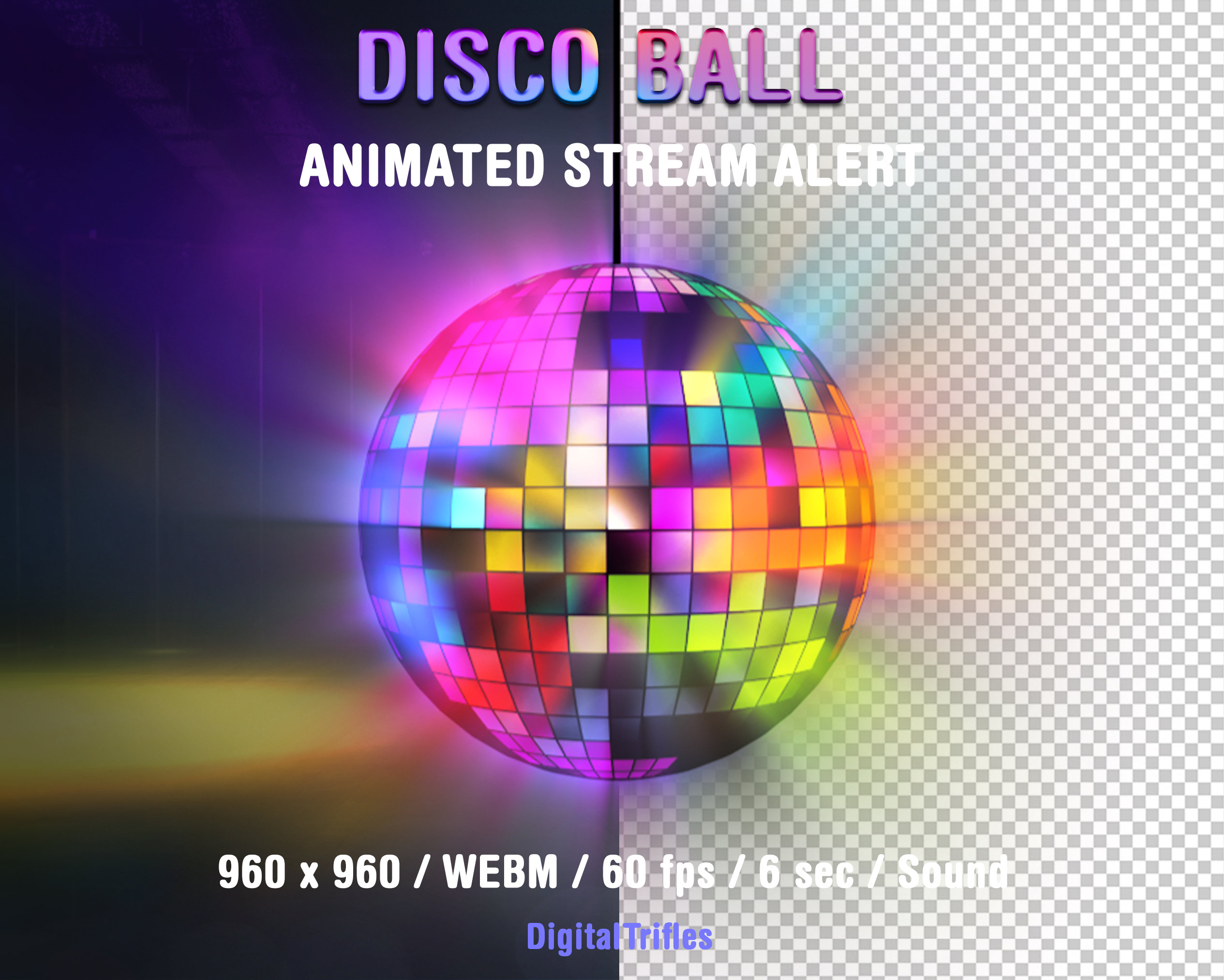 Disco Ball Stream Alert Animated Colorful Twitch Overlay for Streamers ...