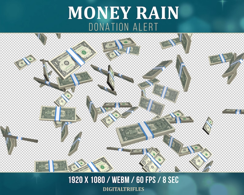 Donation Twitch Alert Dollar Cash Falling, Animated Stream Overlay ...