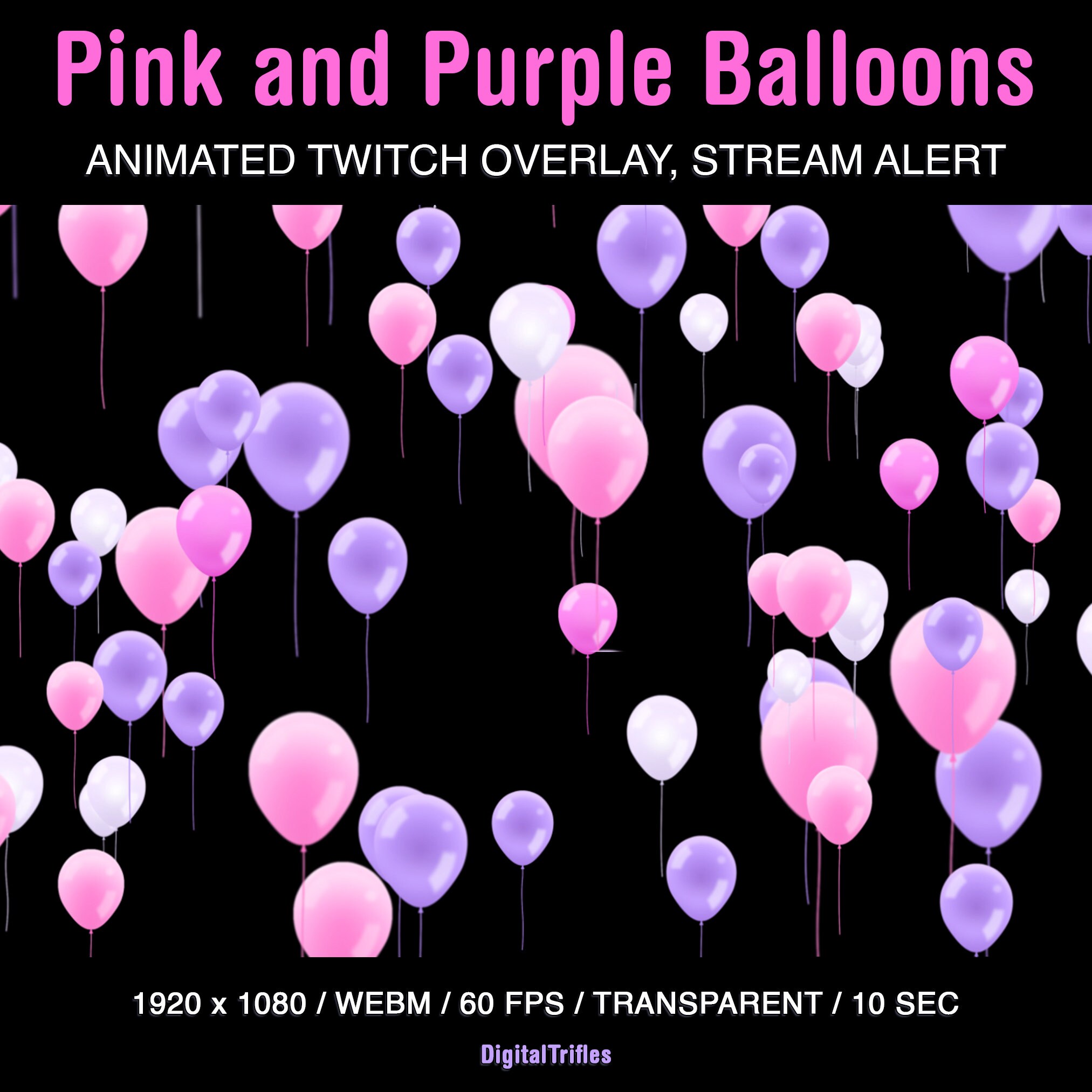 Animated Twitch Alert Pink and Purple Balloons, Cute Pastel Stream ...
