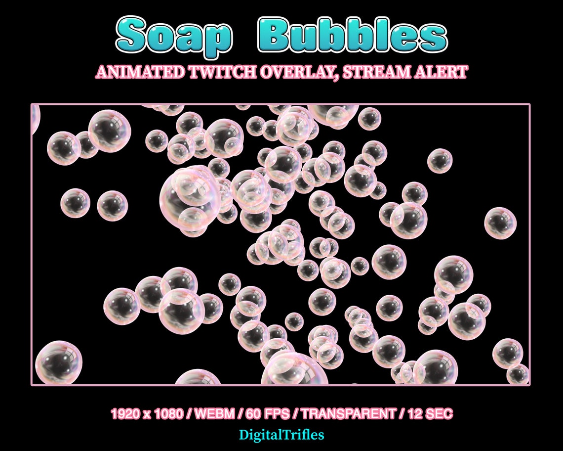 Pink Bubbles Twitch Overlay, Animated Stream Alert, Cute Decor, Flying Soap Bubbles With ...
