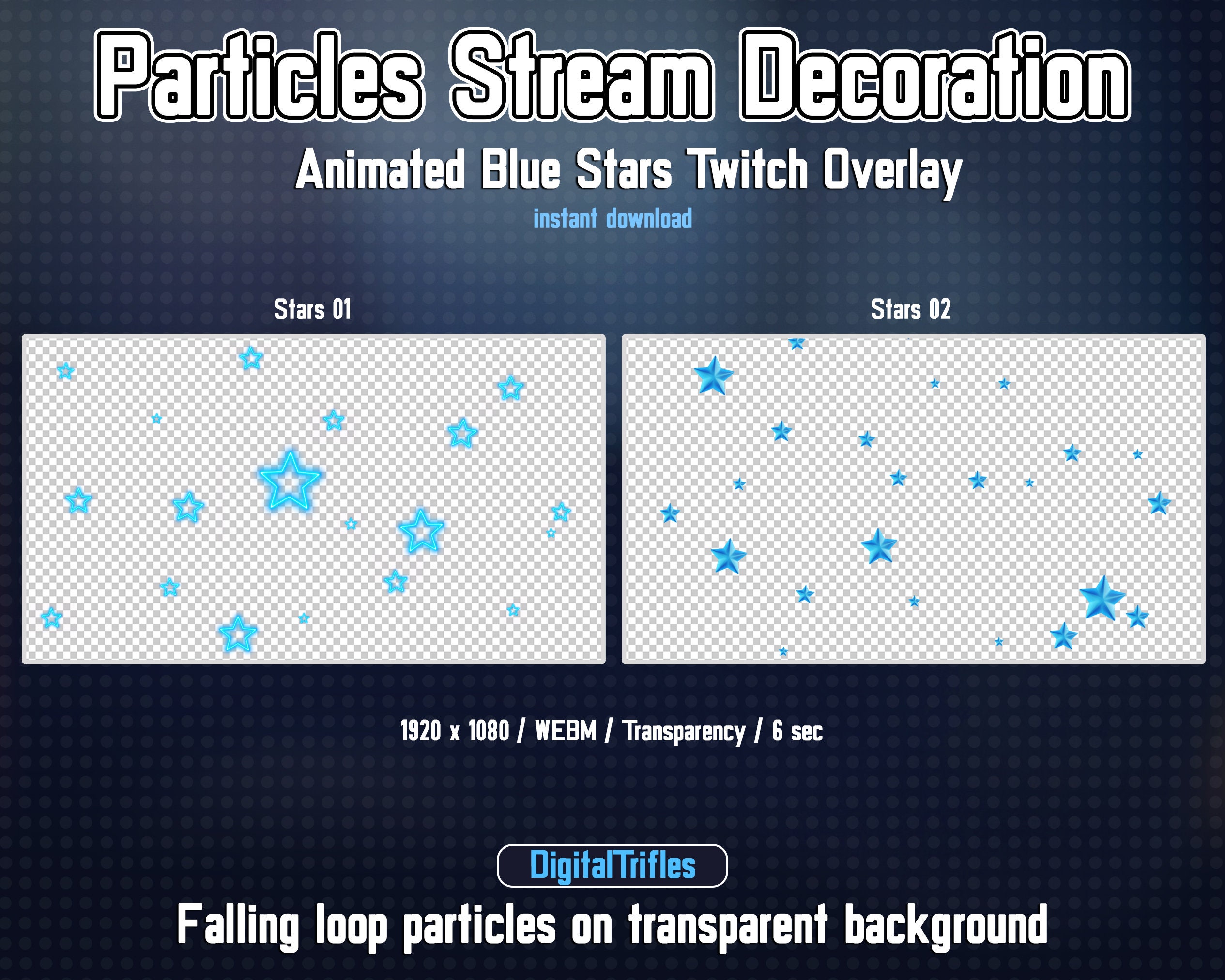 Blue Stars Twitch Overlay, Animated Stream Decoration, Loop Falling ...