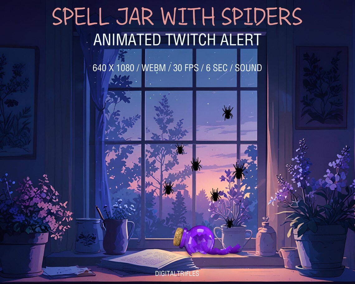 Animated Twitch Alert, Purple Magic Jar of Spiders, Halloween Stream ...