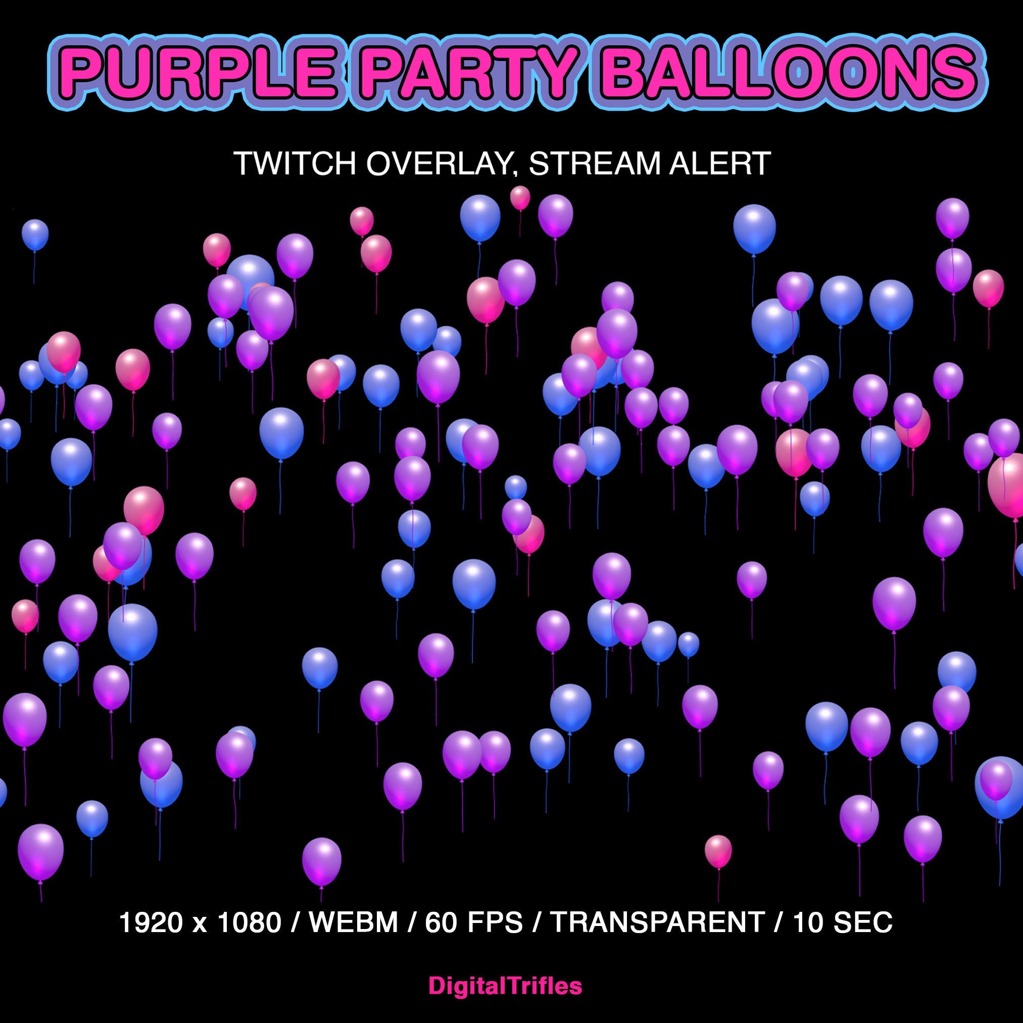 Pink & Purple Balloons Animated Twitch Alert, Stream Overlay, Full ...