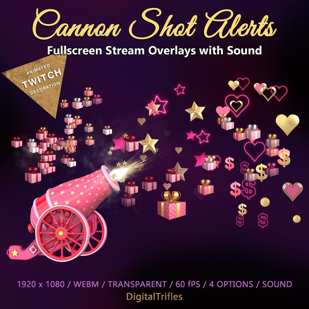 Pink Twitch Alerts, Animated Stream Overlays, Cute Cannon Shooting ...