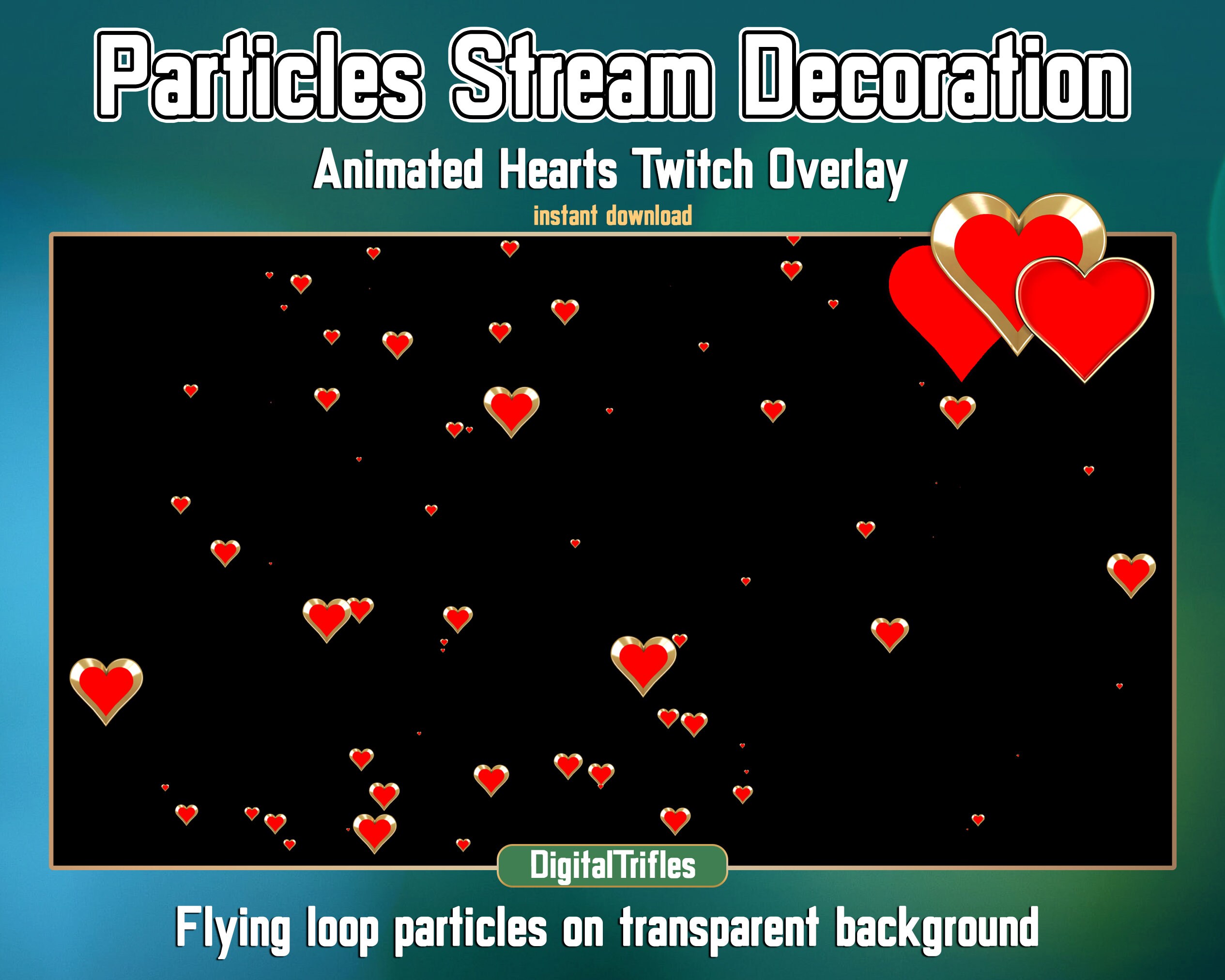 Flying Red Hearts Twitch Overlay, Animated Stream Decorations, Vtuber ...