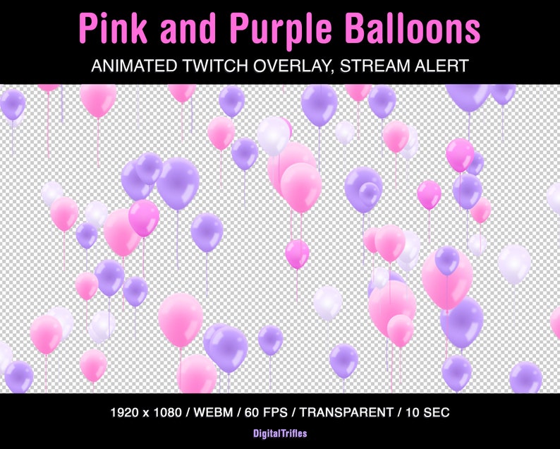 Animated Twitch Alert Pink and Purple Balloons, Cute Pastel Stream ...