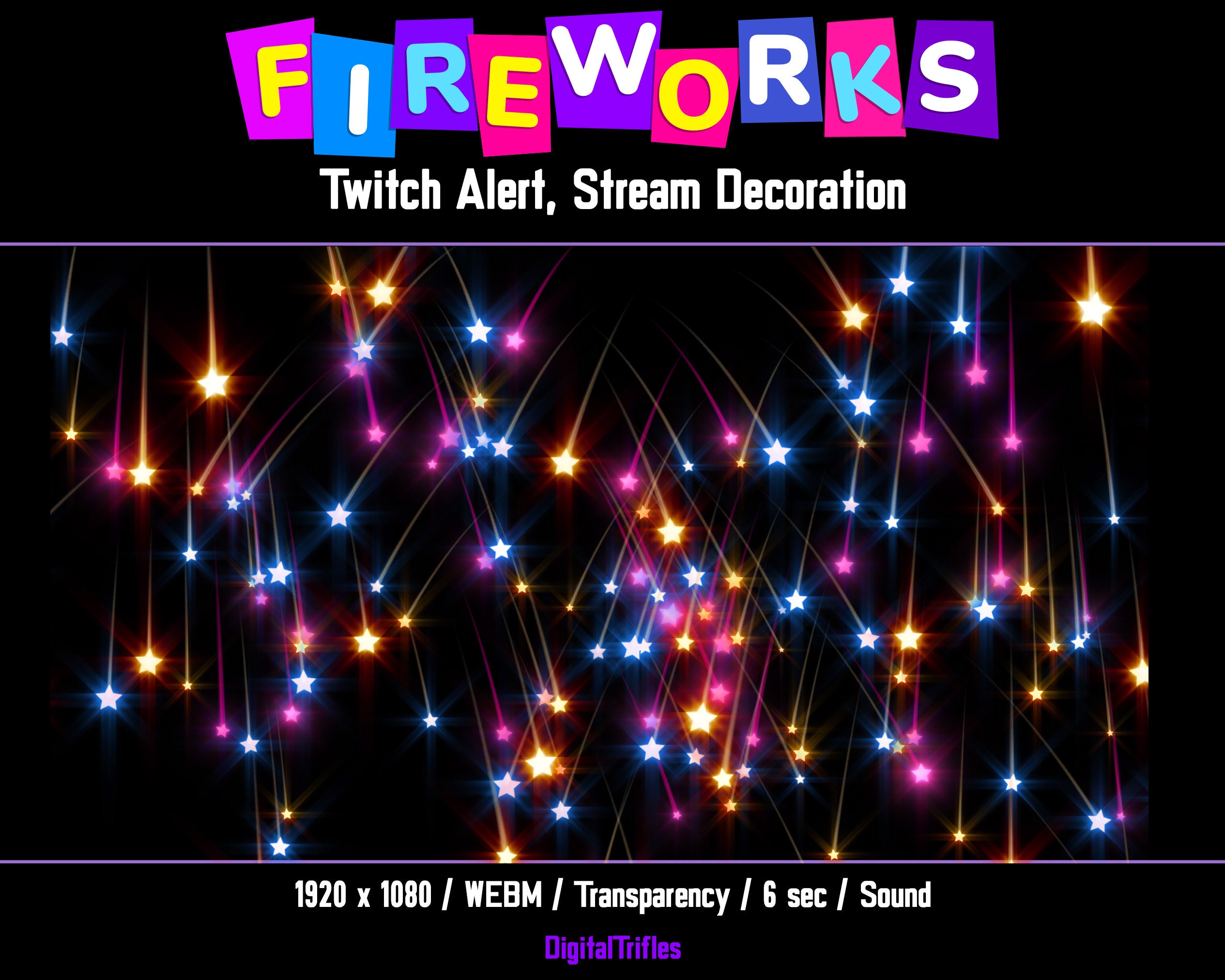 Twitch Alert Fireworks, Animated Stream Overlay, Follow, Gift Subs ...