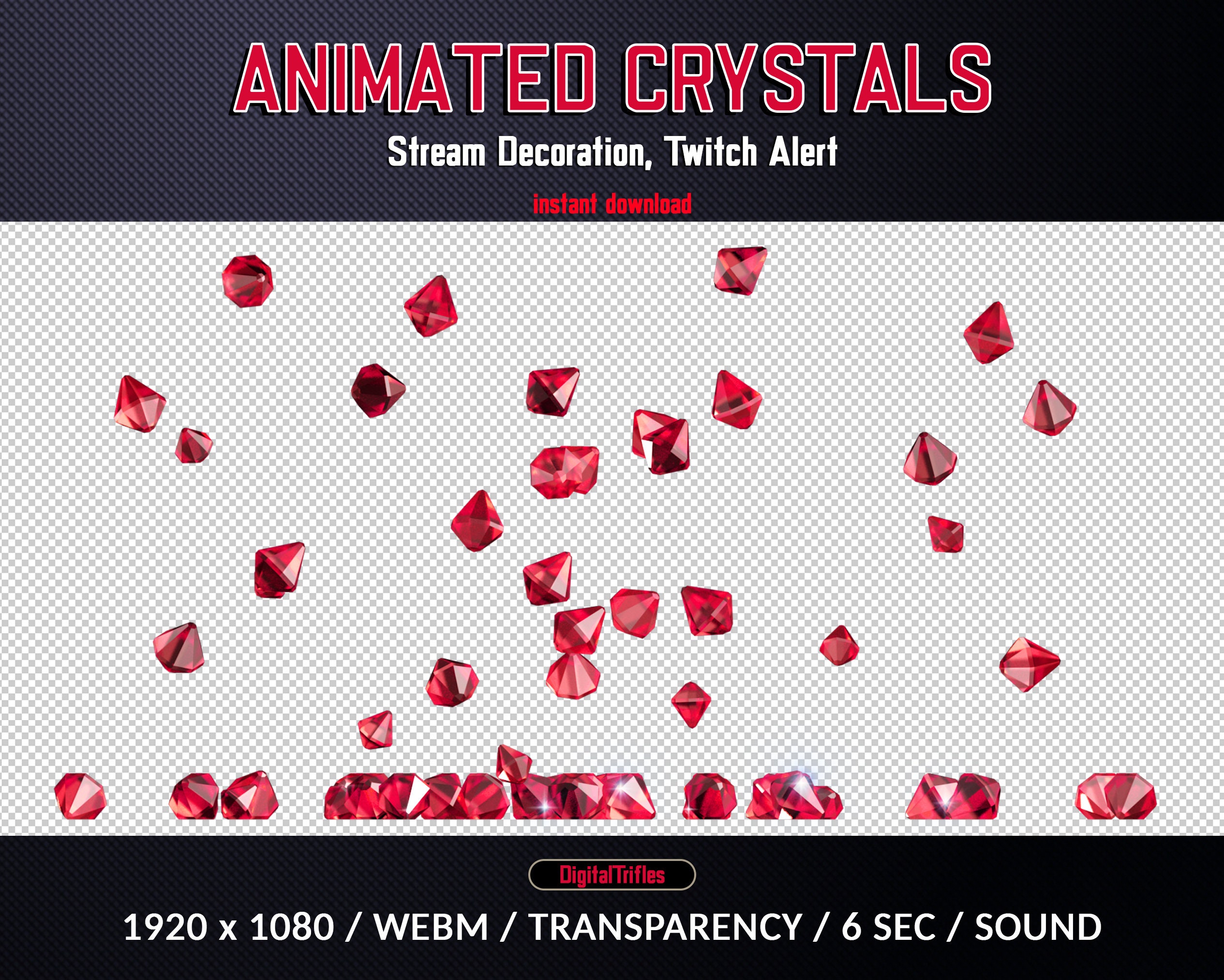 Animated Red Crystals, Stream Decoration, Twitch Alert, New Sub, Cheer ...