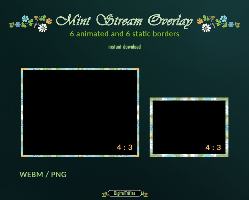 Mint Green Webcam Overlay for Twitch, Youtube, Animated Border Overlay ...
