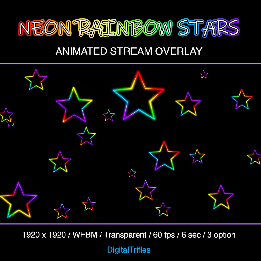 Neon Rainbow Twitch Overlay, Animated Stars Falling, Stream Decoration ...