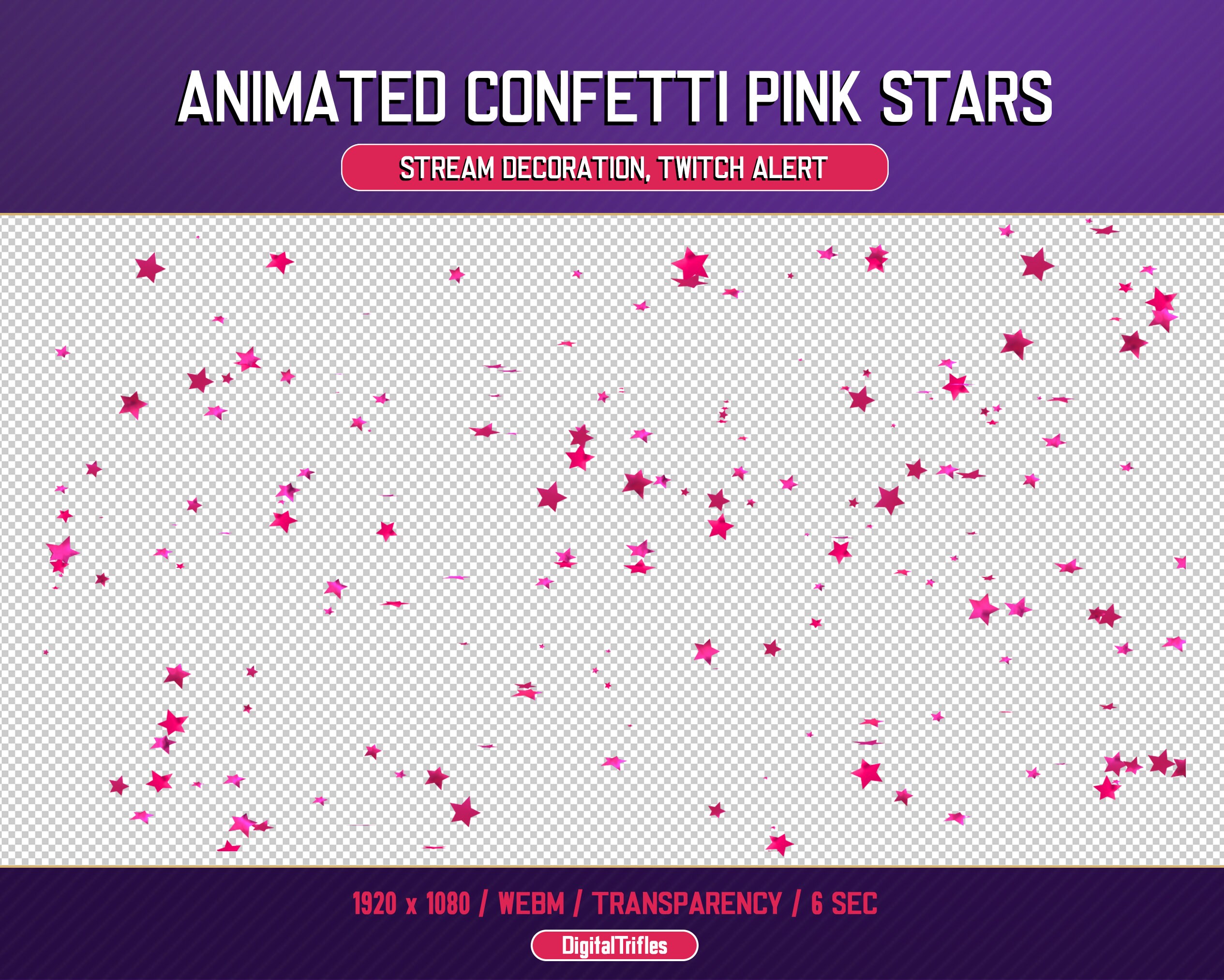 Confetti Pink Stars, Animated Twitch Alert, Full Screen, Transparent ...