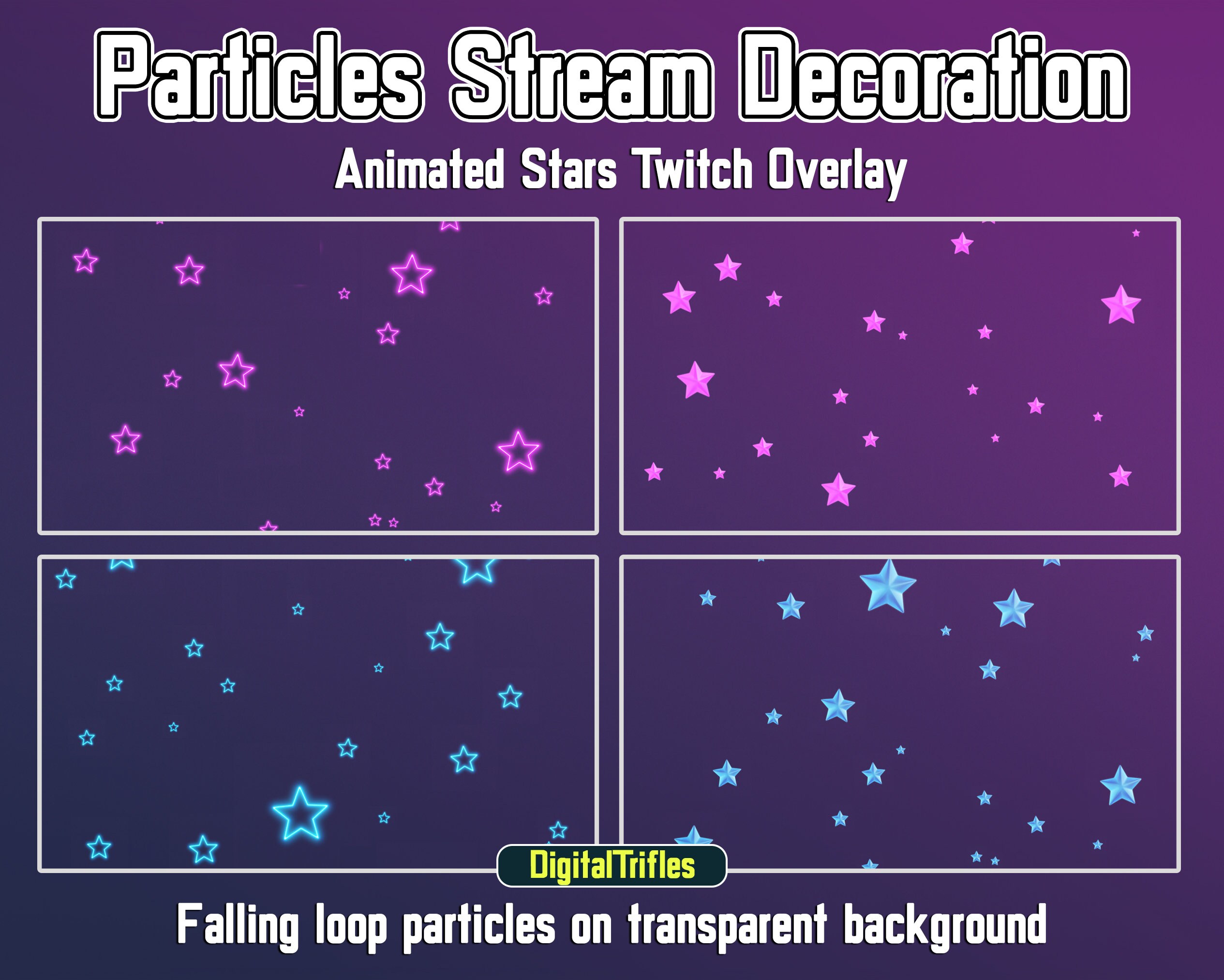 Neon Stars Stream Decoration, Animated Twitch Overlay, Holiday Assets ...