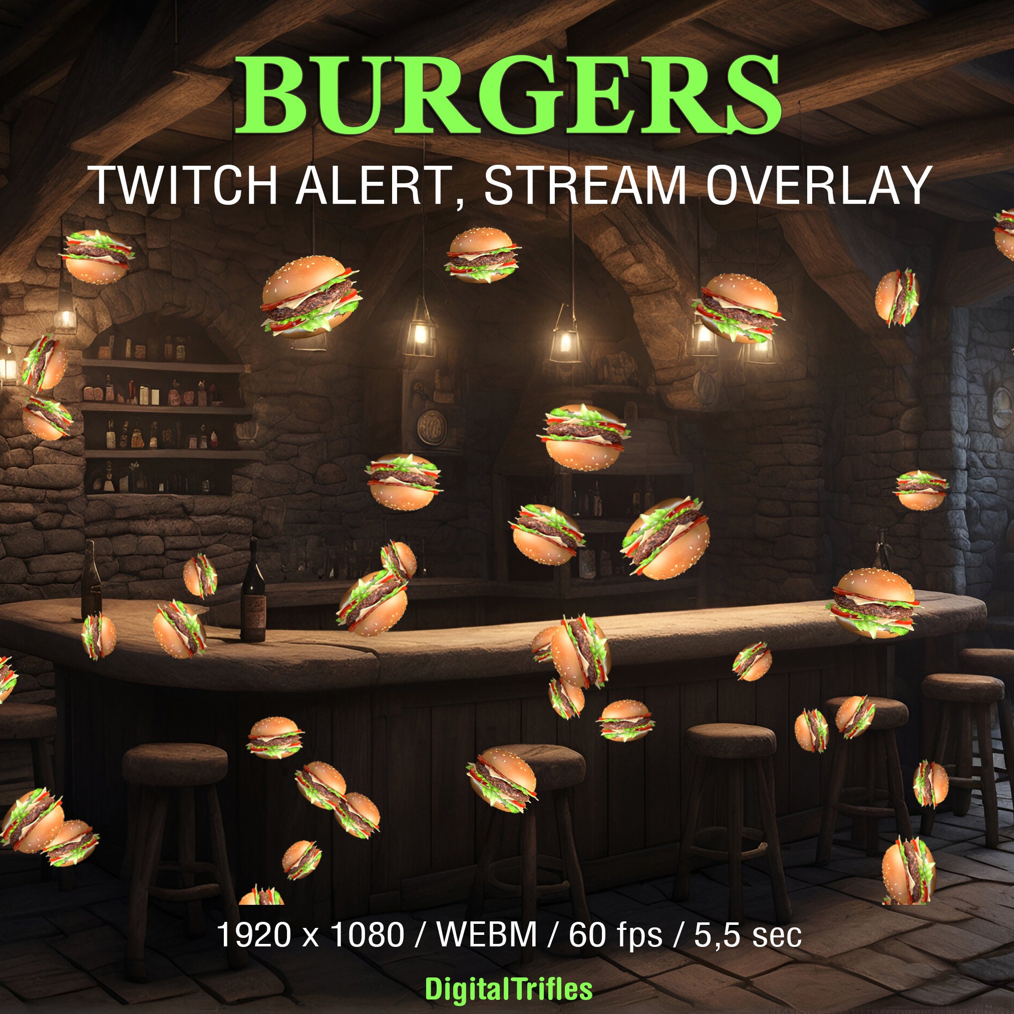 Twitch Alert Animated Burgers, Stream Overlay for Streamlabs and ...