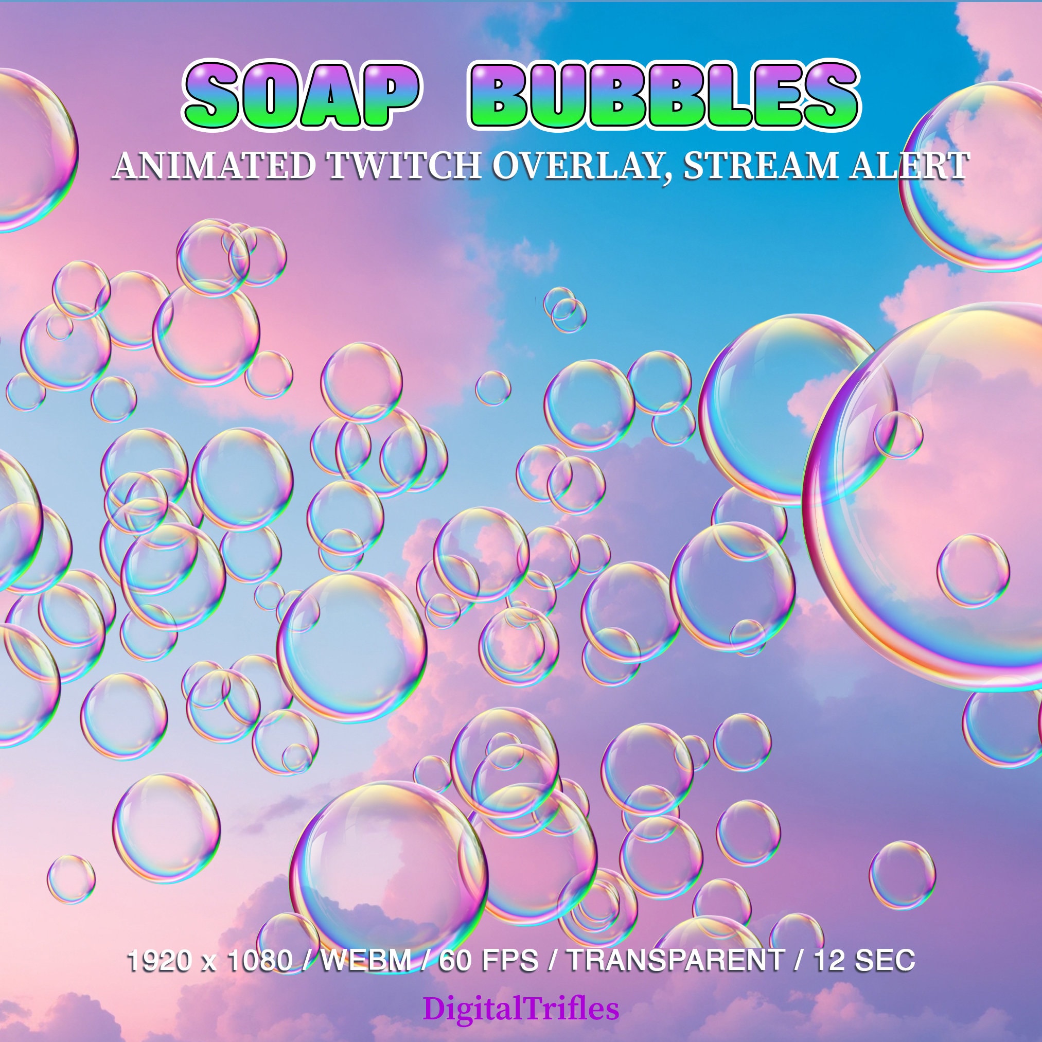 Animated Bubbles Twitch Overlay, Stream Alert, Cute Decor, Flying Soap ...