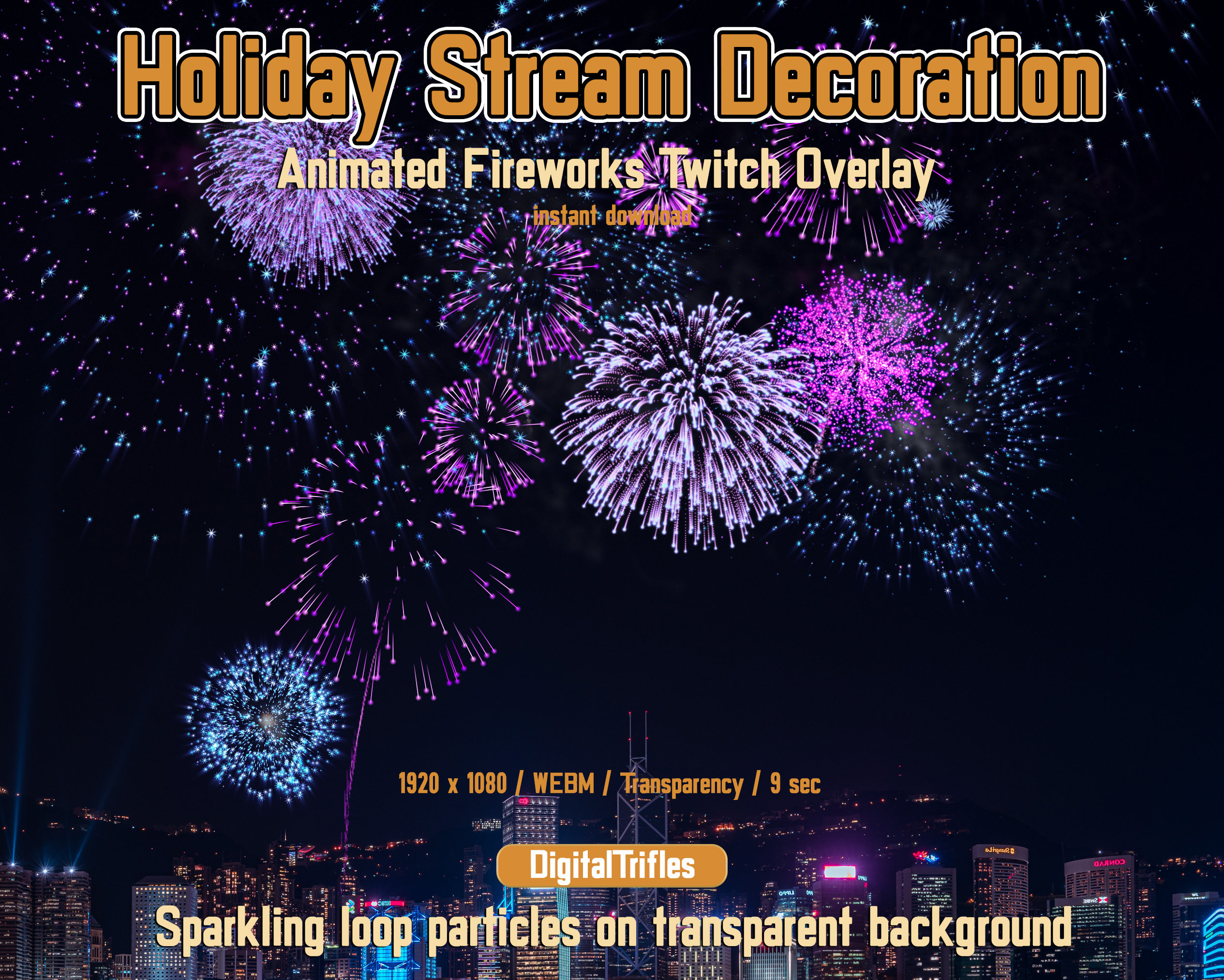 Animated Fireworks Twitch Overlay, Holiday Stream Asset, 4th July, New ...
