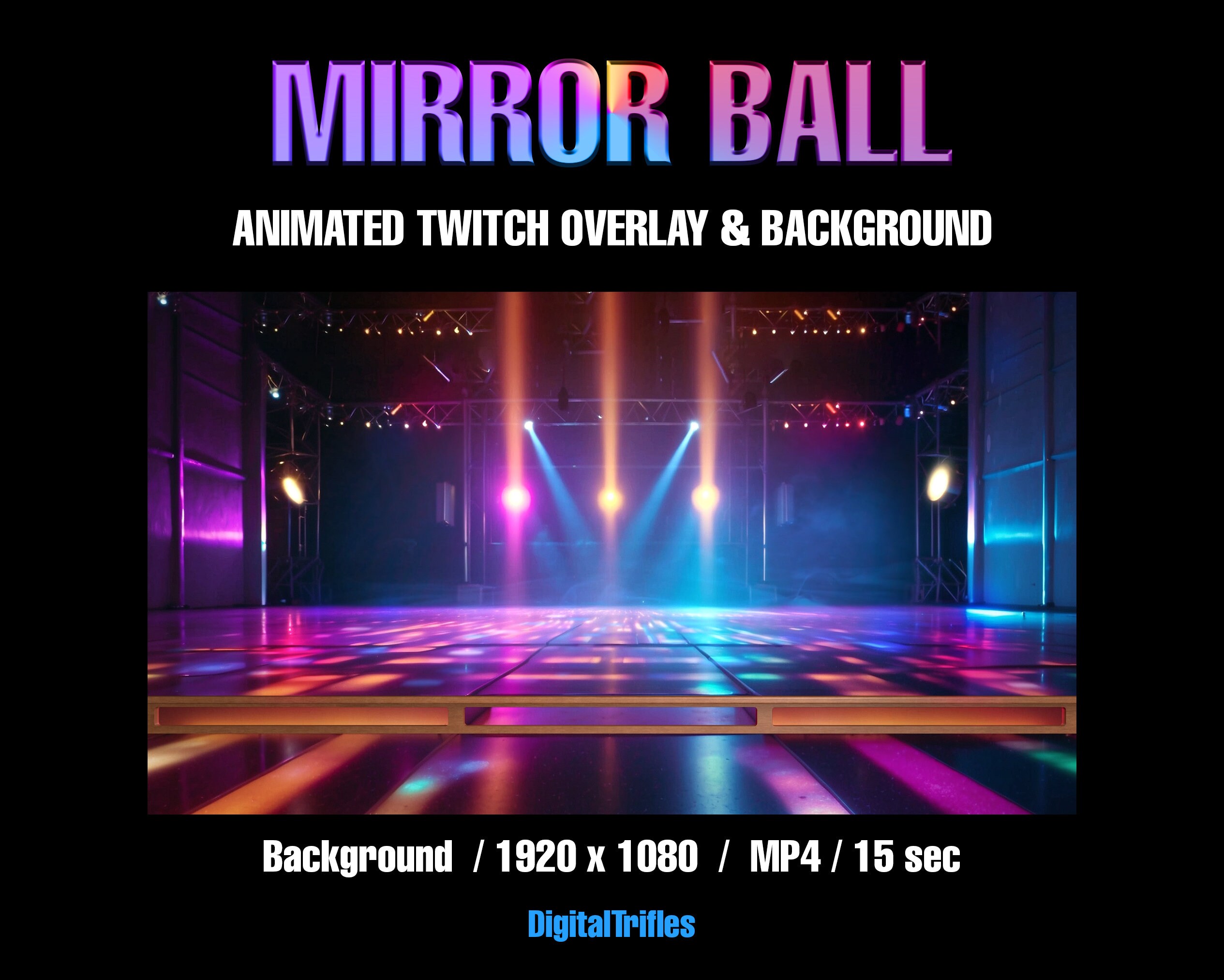 Mirror Ball Stream Scene, Animated Twitch Overlay and Background, Live Stream Party Package ...