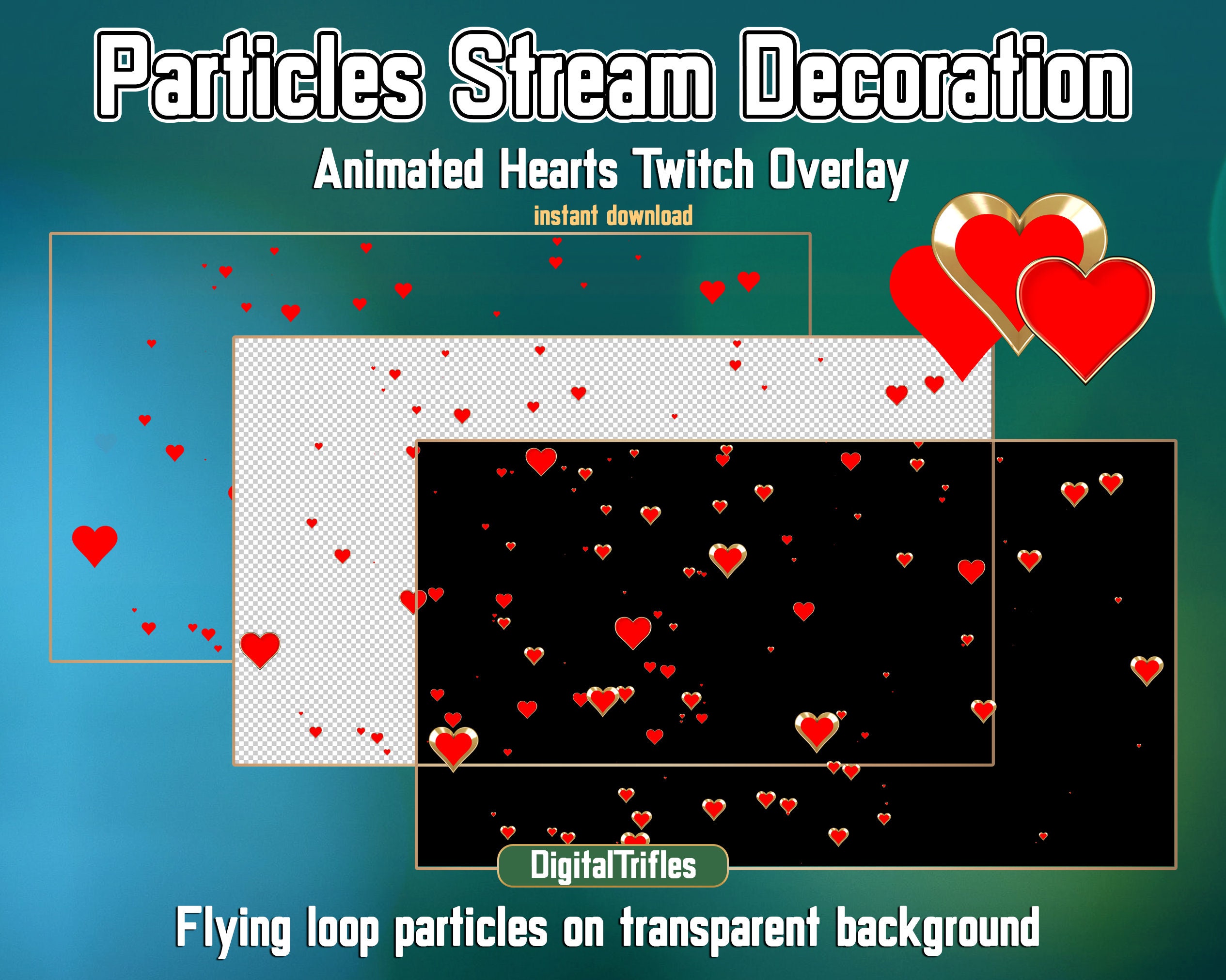 Flying Red Hearts Twitch Overlay, Animated Stream Decorations, Vtuber ...