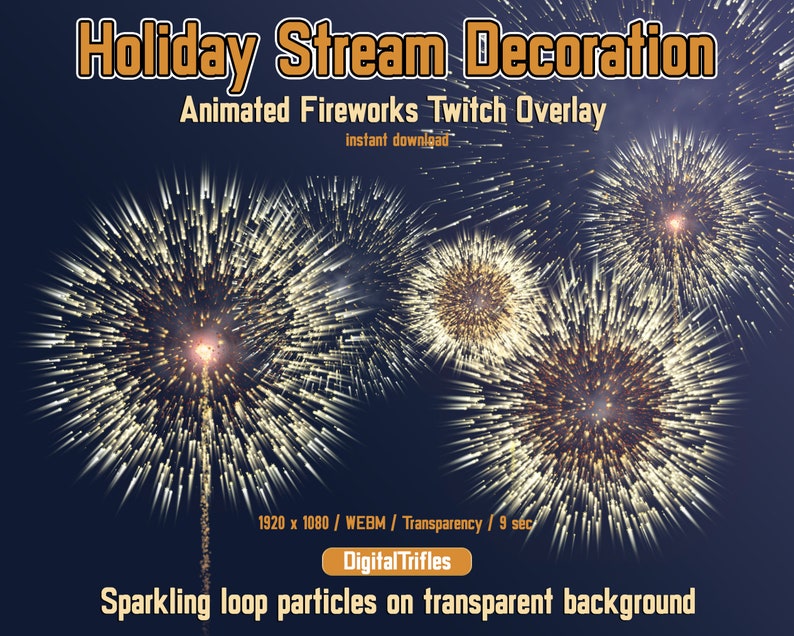 Gold Fireworks Animated Twitch Overlay, Stream Decoration for OBS Scene, New Year, 4th July ...