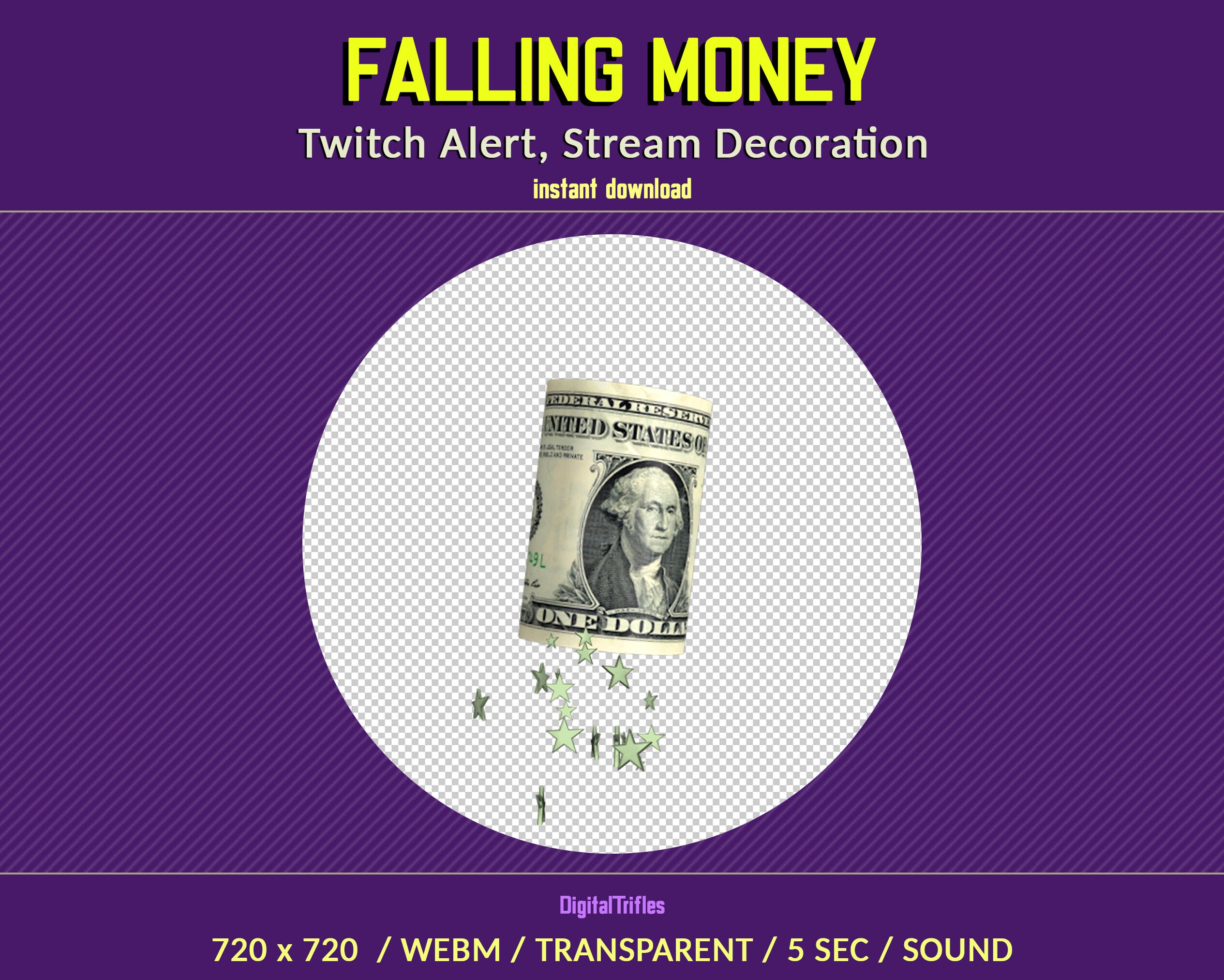Animated Money Twitch Alert, Stream Overlay, Roll of Dollar Bills, New ...