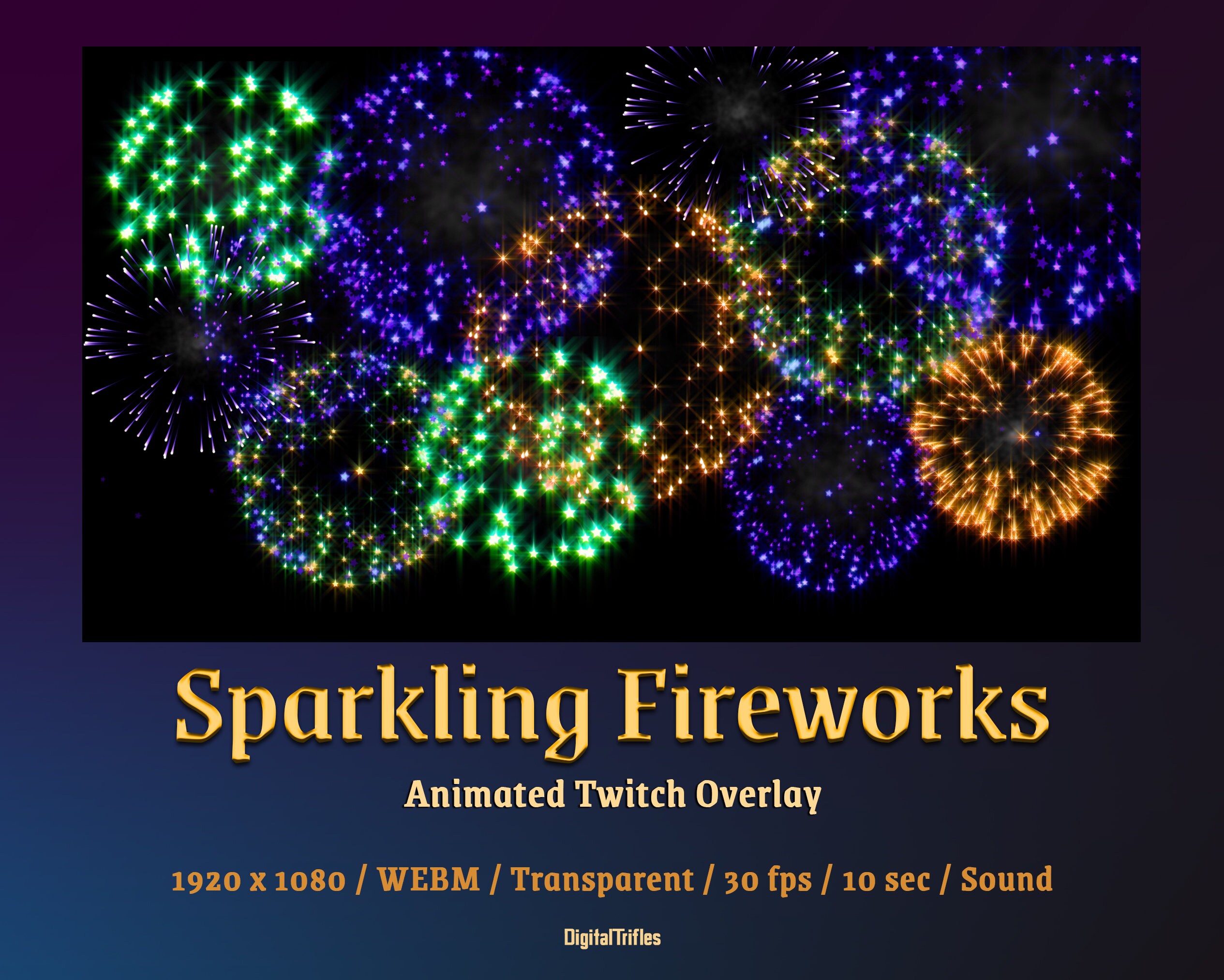 Animated Sparkling Fireworks, Twitch Overlay, Stream Alerts and Decor ...