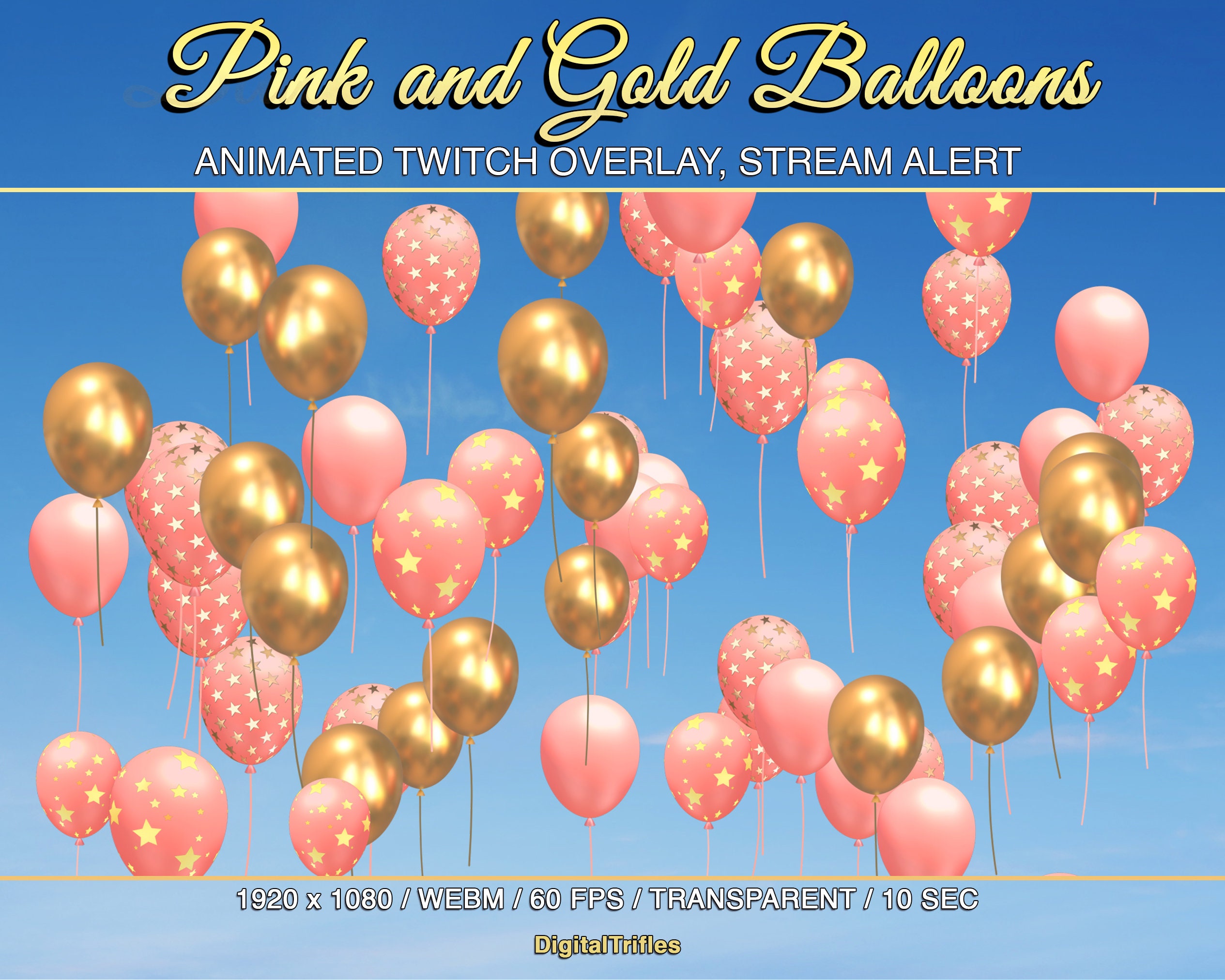 Animated Stream Overlay Gold and Pink Balloons, Cute Decor for Streamer ...