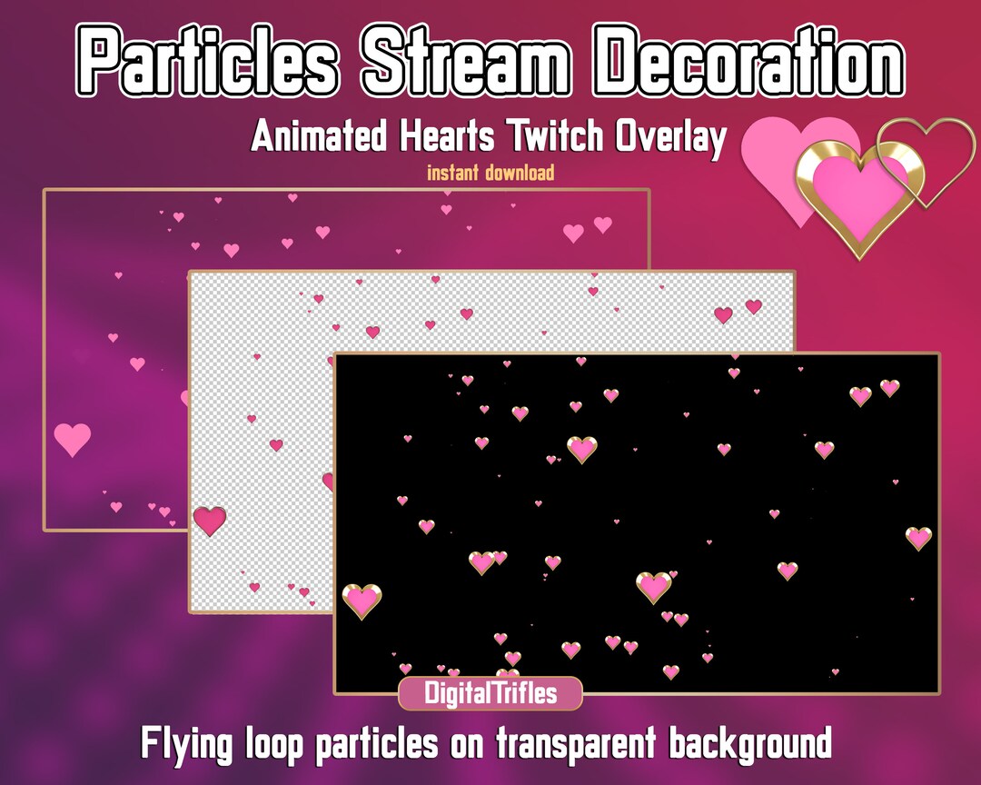 Pink Hearts Twitch Overlay, Valentine Stream Decoration, 3 Animated ...