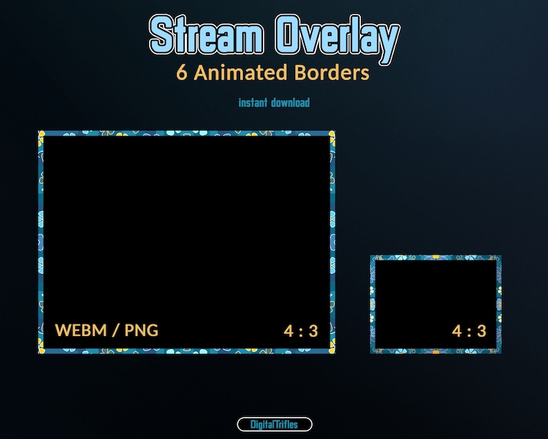 Webcam Overlays for Twitch, Youtube, Animated Blue Border Overlay Pack ...