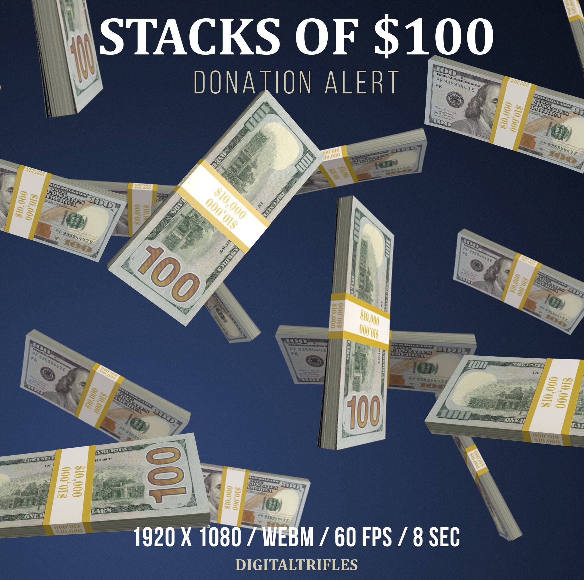 Twitch Alert Animated Hundred Dollar Stacks, New Donation, Tips ...