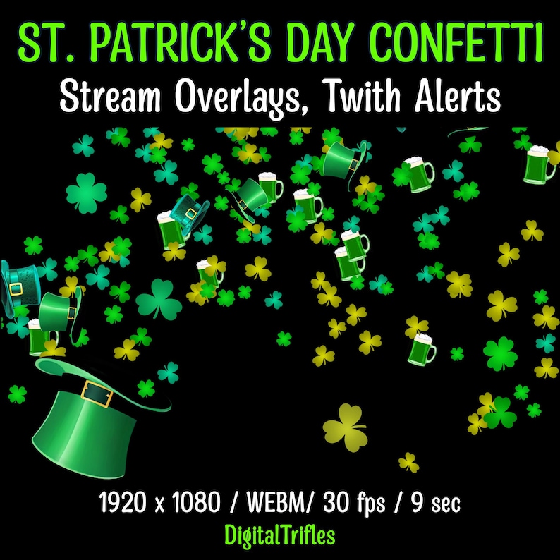 St Patrick's Day Stream Overlay, Animated Twitch Alert, Clover Leaves ...