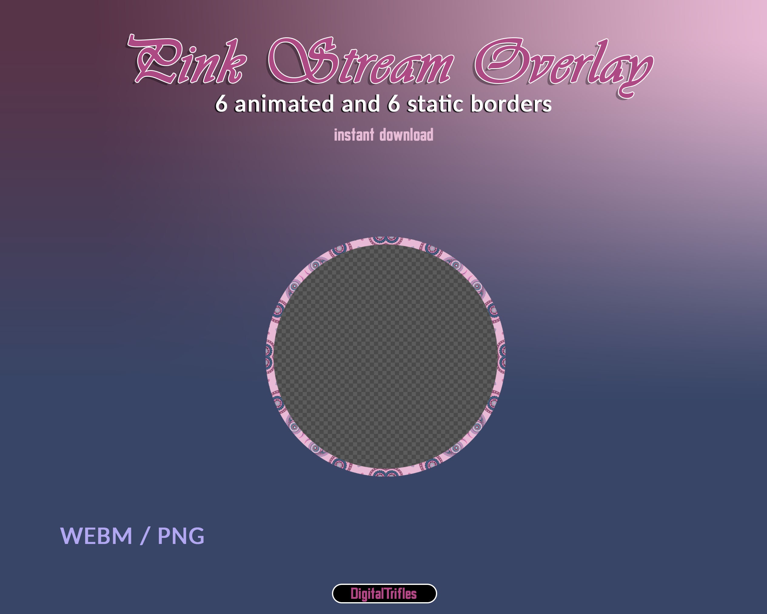 Pink Webcam Overlays for Twitch, Youtube, Animated Camera Border ...