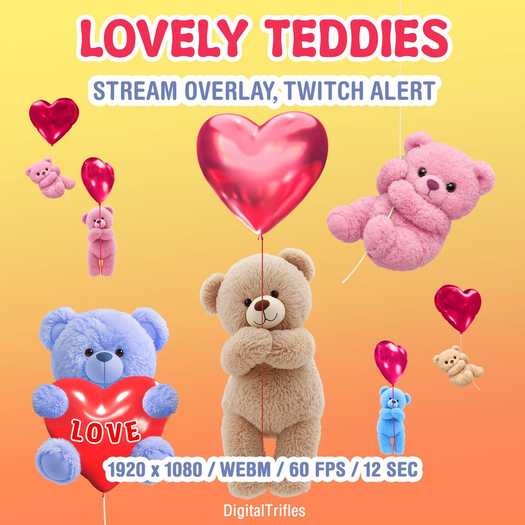 Teddy Bears Stream Overlay, Animated Twitch Alert, Teddies With Heart ...
