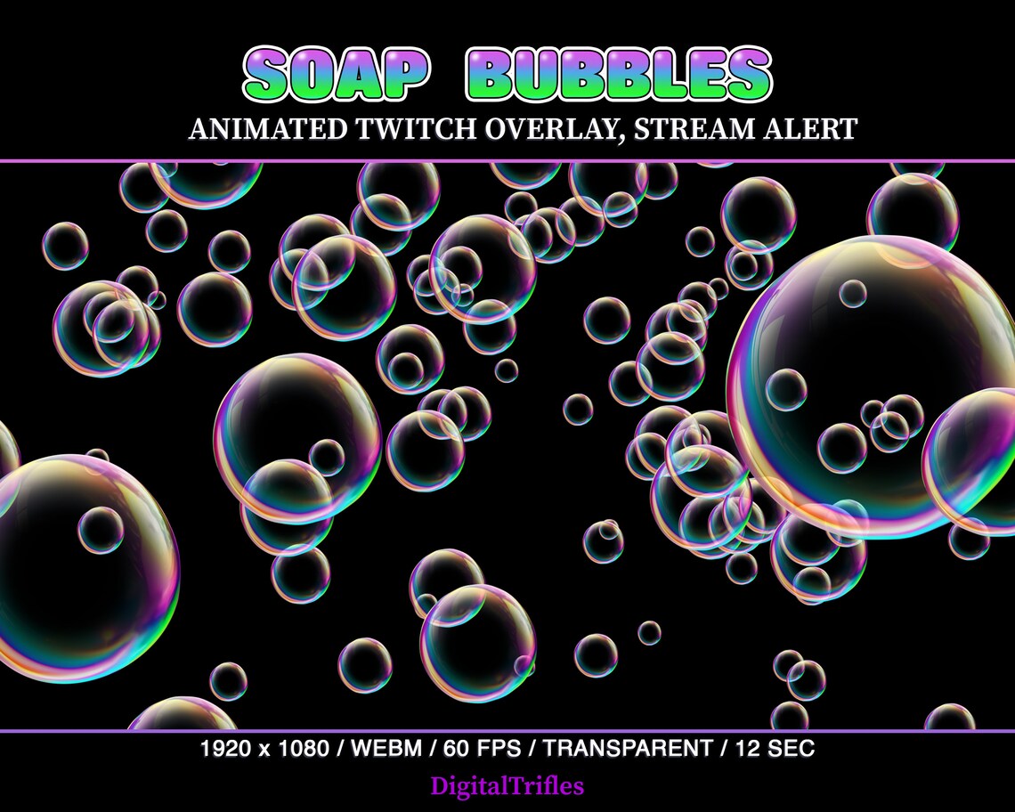Animated Bubbles Twitch Overlay, Stream Alert, Cute Decor, Flying Soap ...