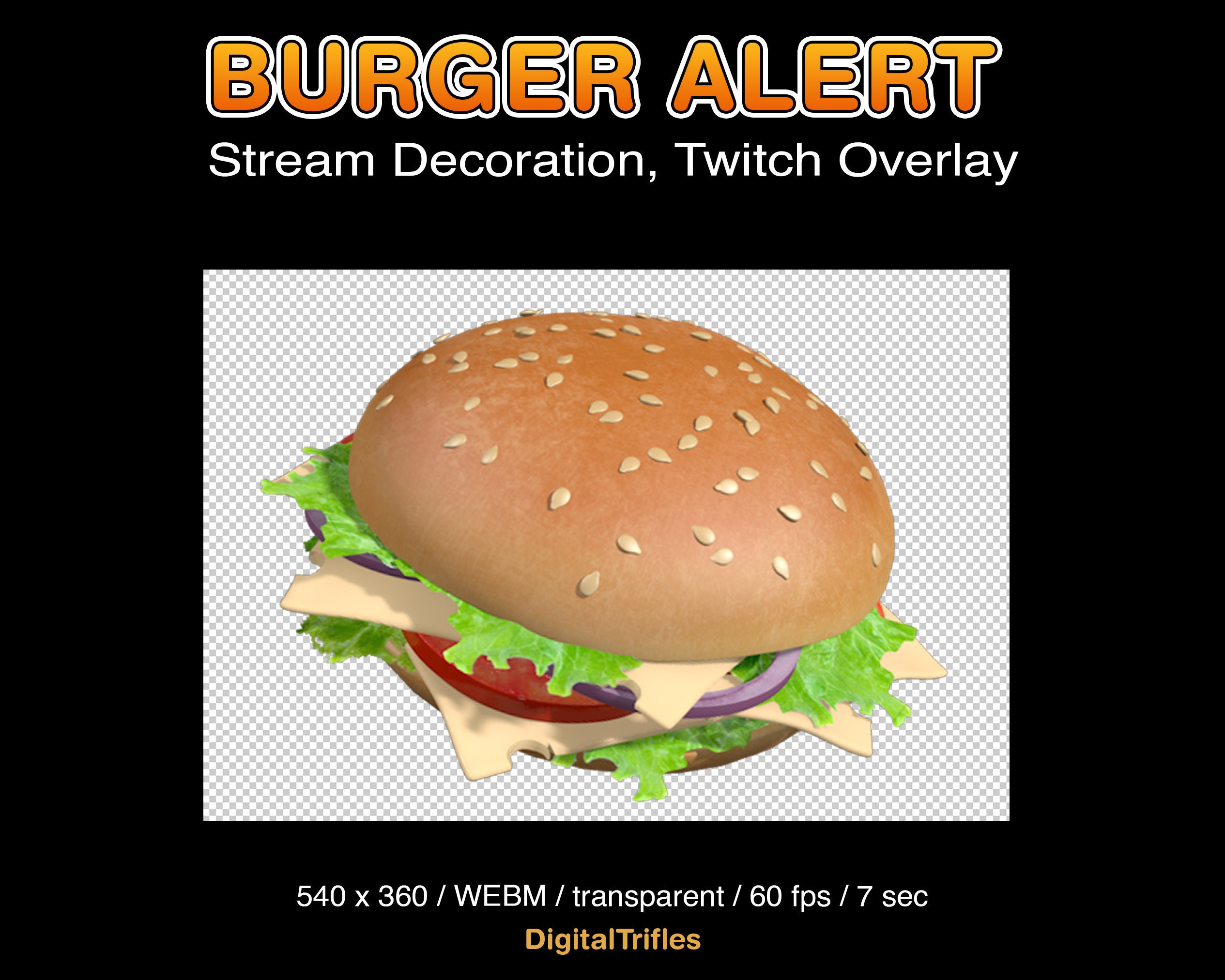 Burger Stream Alert, Cute Twitch Overlay, 3D Streaming Animation With ...
