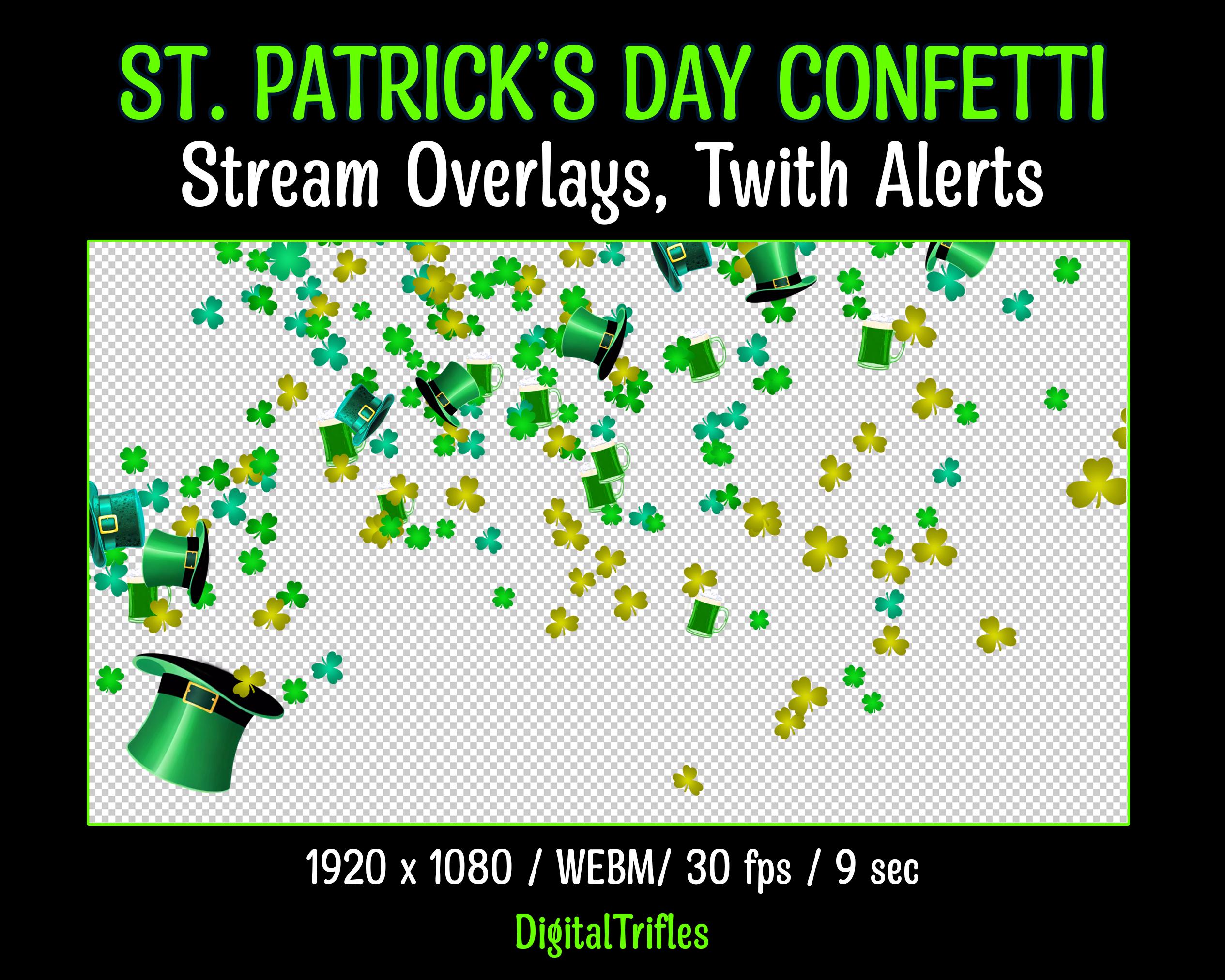 St Patrick's Day Stream Overlay, Animated Twitch Alert, Clover Leaves ...