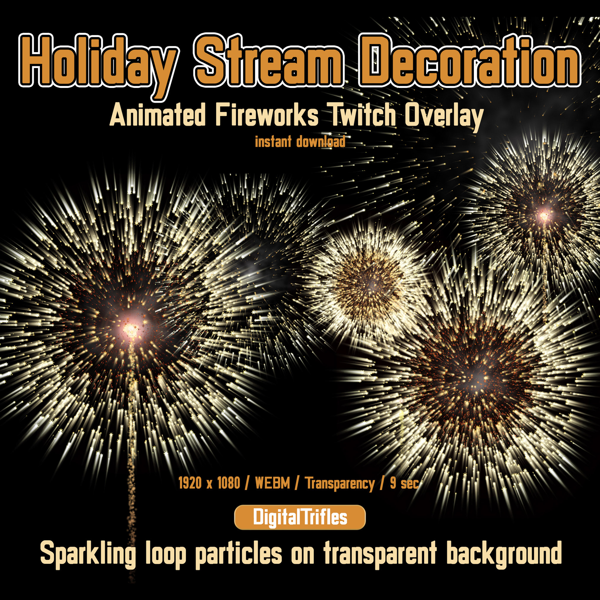 Gold Fireworks Animated Twitch Overlay, Stream Decoration for OBS Scene ...