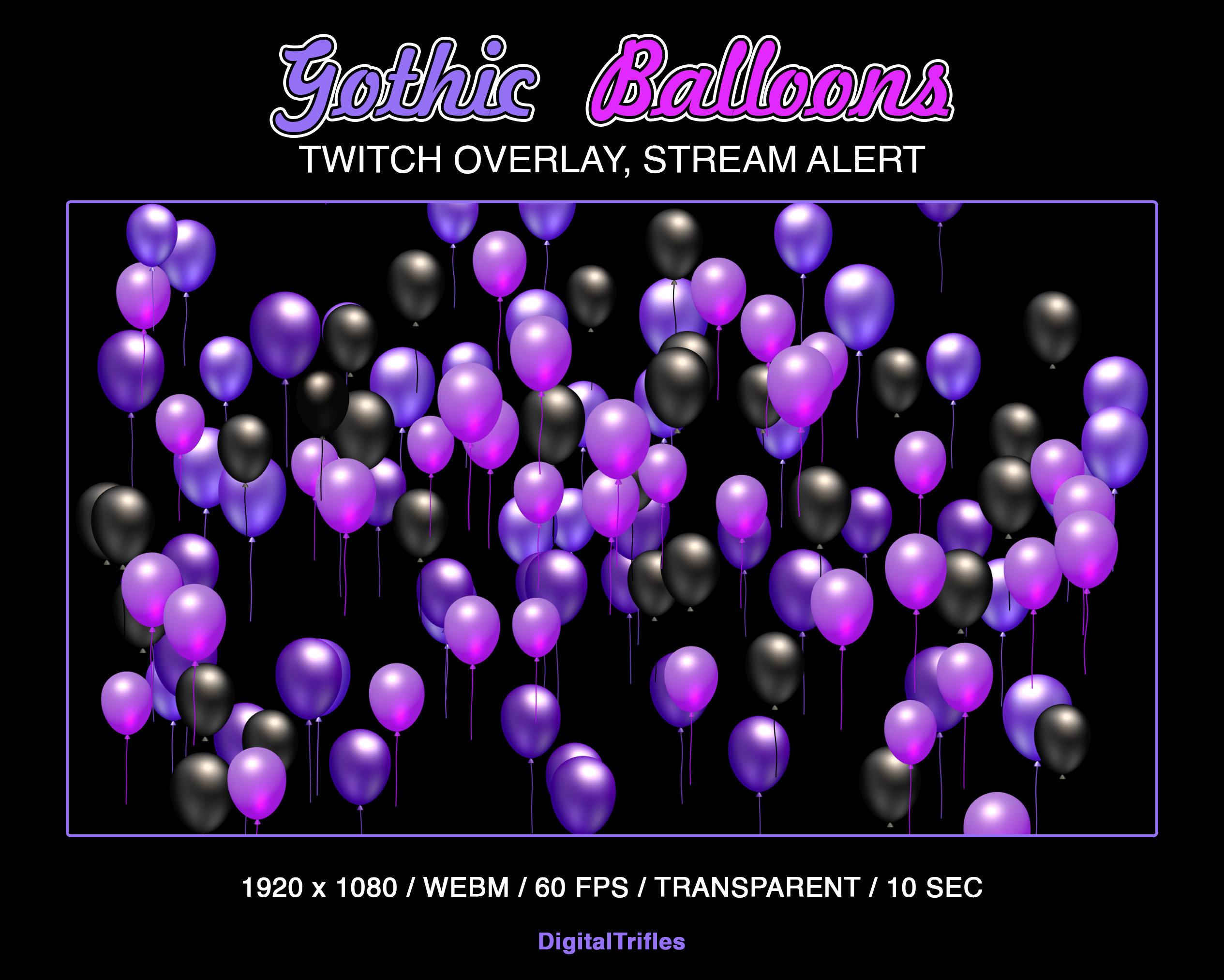 Gothic Balloons Twitch Overlay, Witch Stream Decoration, Dark Theme ...