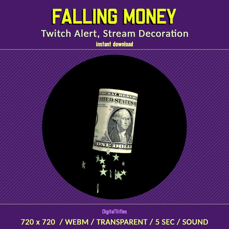 Animated Money Twitch Alert, Stream Overlay, Roll of Dollar Bills, New ...