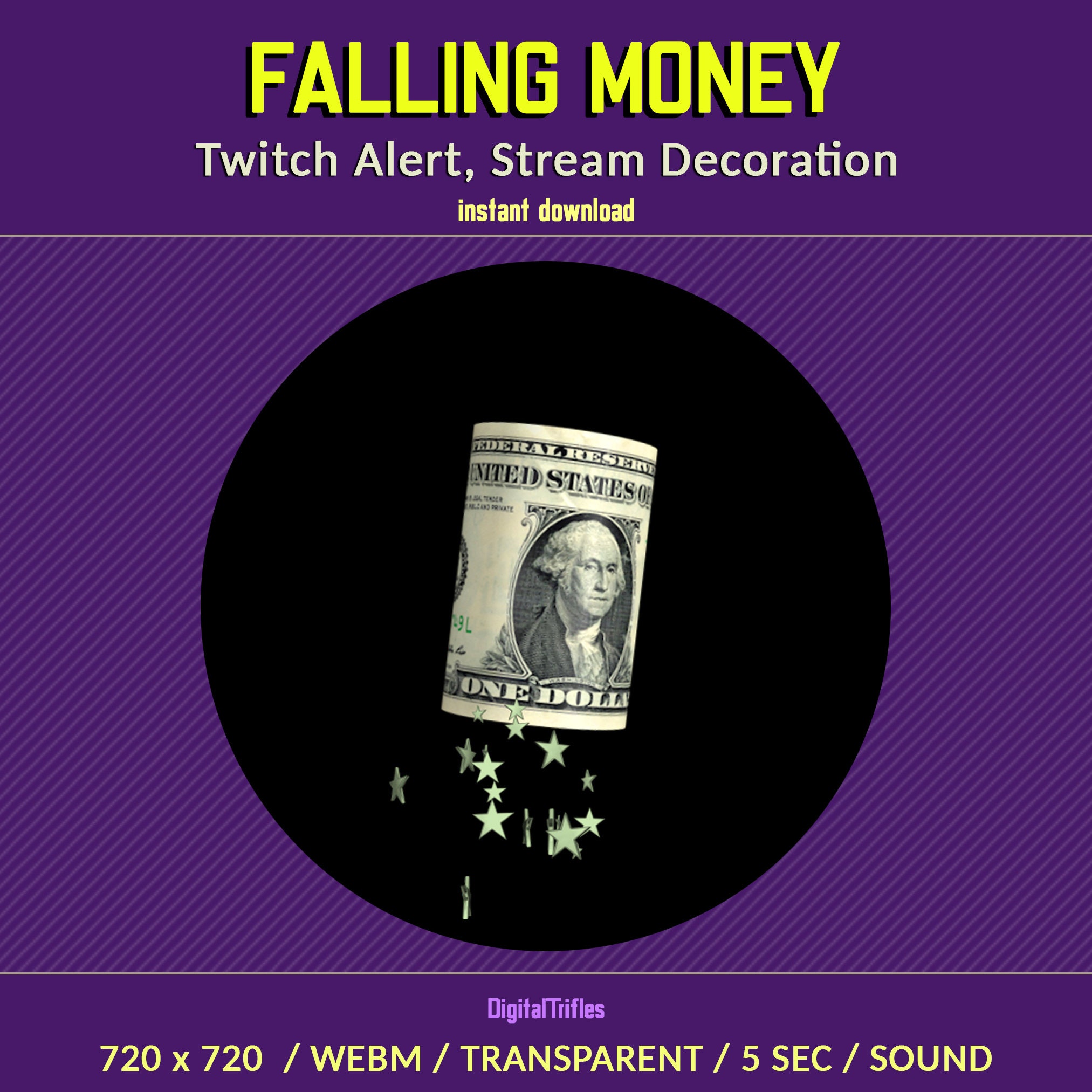 Animated Money Twitch Alert, Stream Overlay, Roll of Dollar Bills, New ...